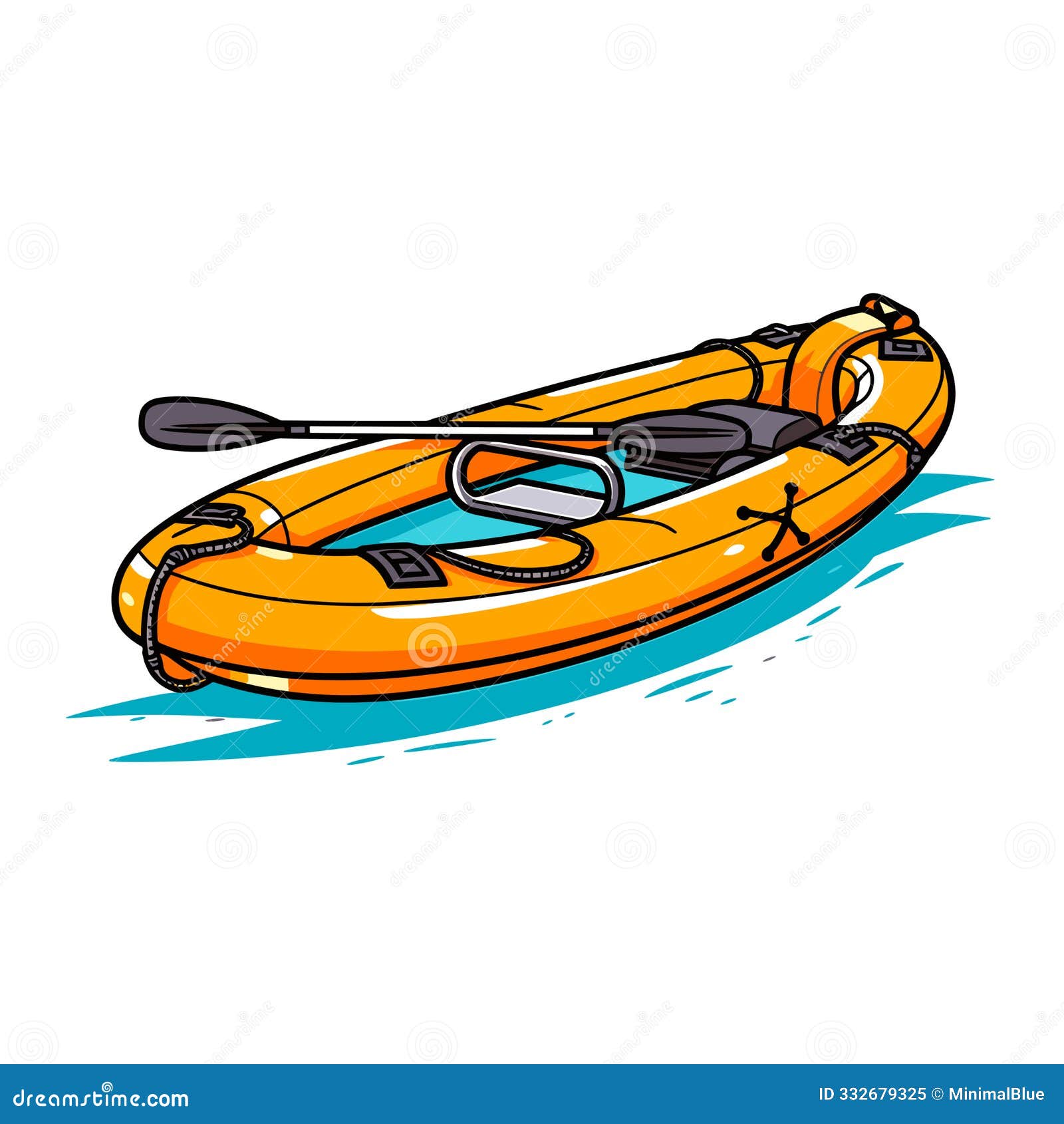 Cartoon Illustration of an Inflatable Kayak with Paddle Stock ...
