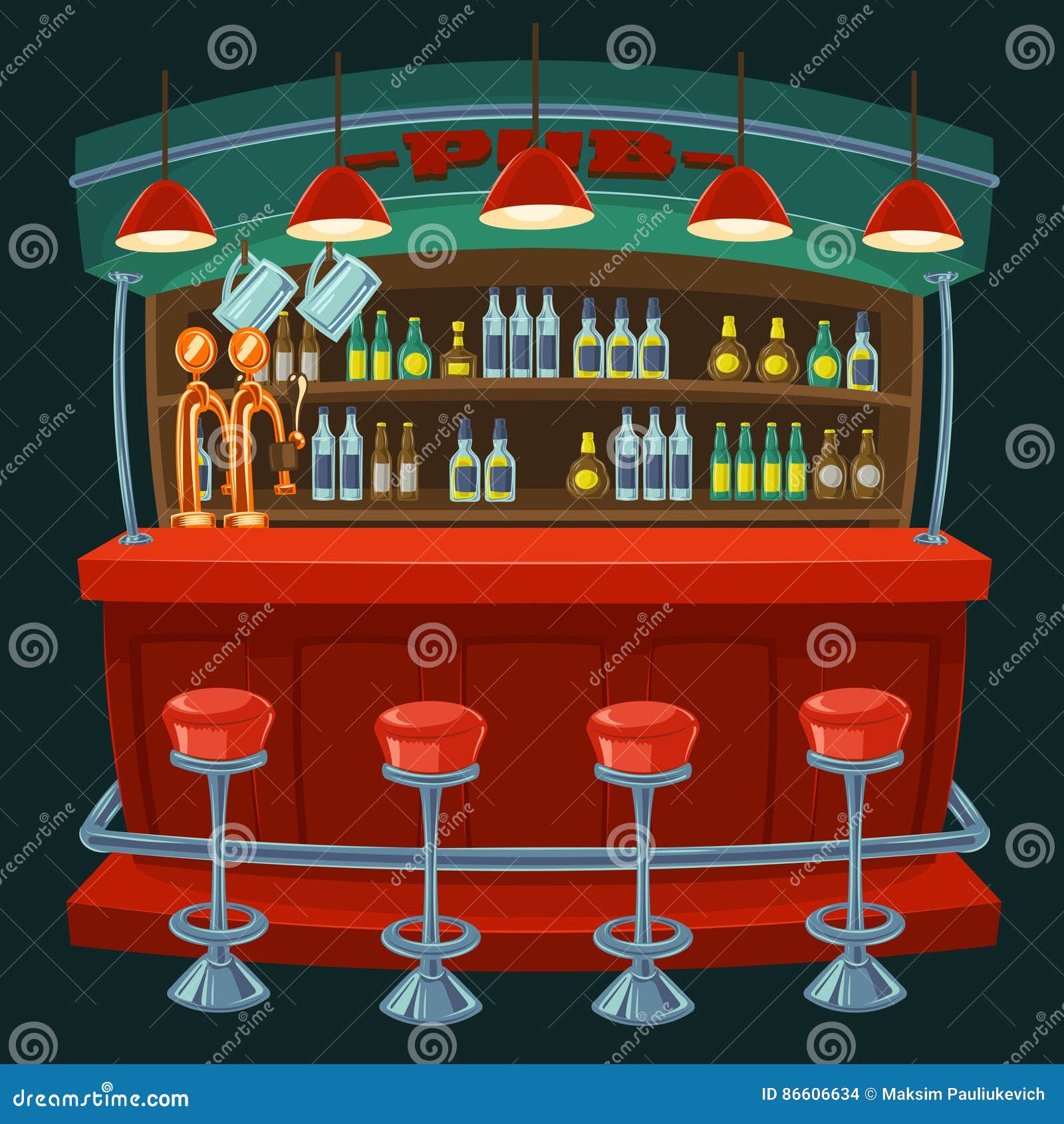 Cartoon Illustration the Interior of the Pub Stock Vector ...
