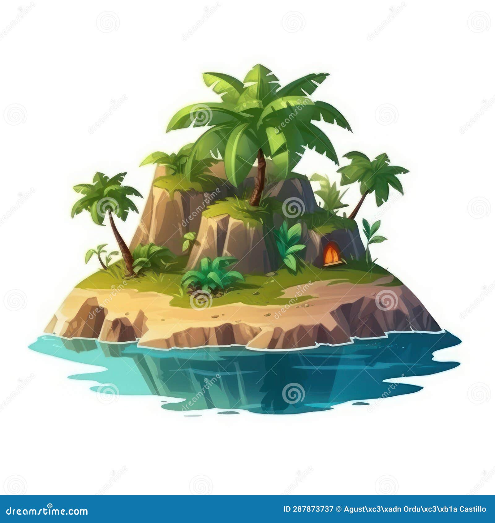 A Cartoon Illustration of an Island with Palm Trees. Stock Illustration ...