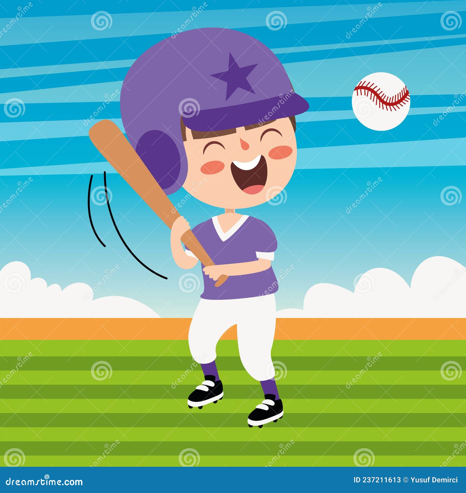 Cartoon Illustration of a Kid Playing Baseball Stock Vector ...