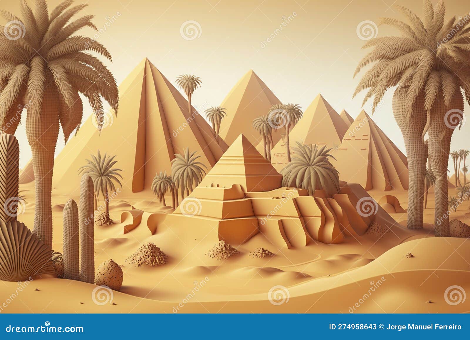 Cartoon Illustration, a Landscape of the Pyramids of Egypt, Ai ...