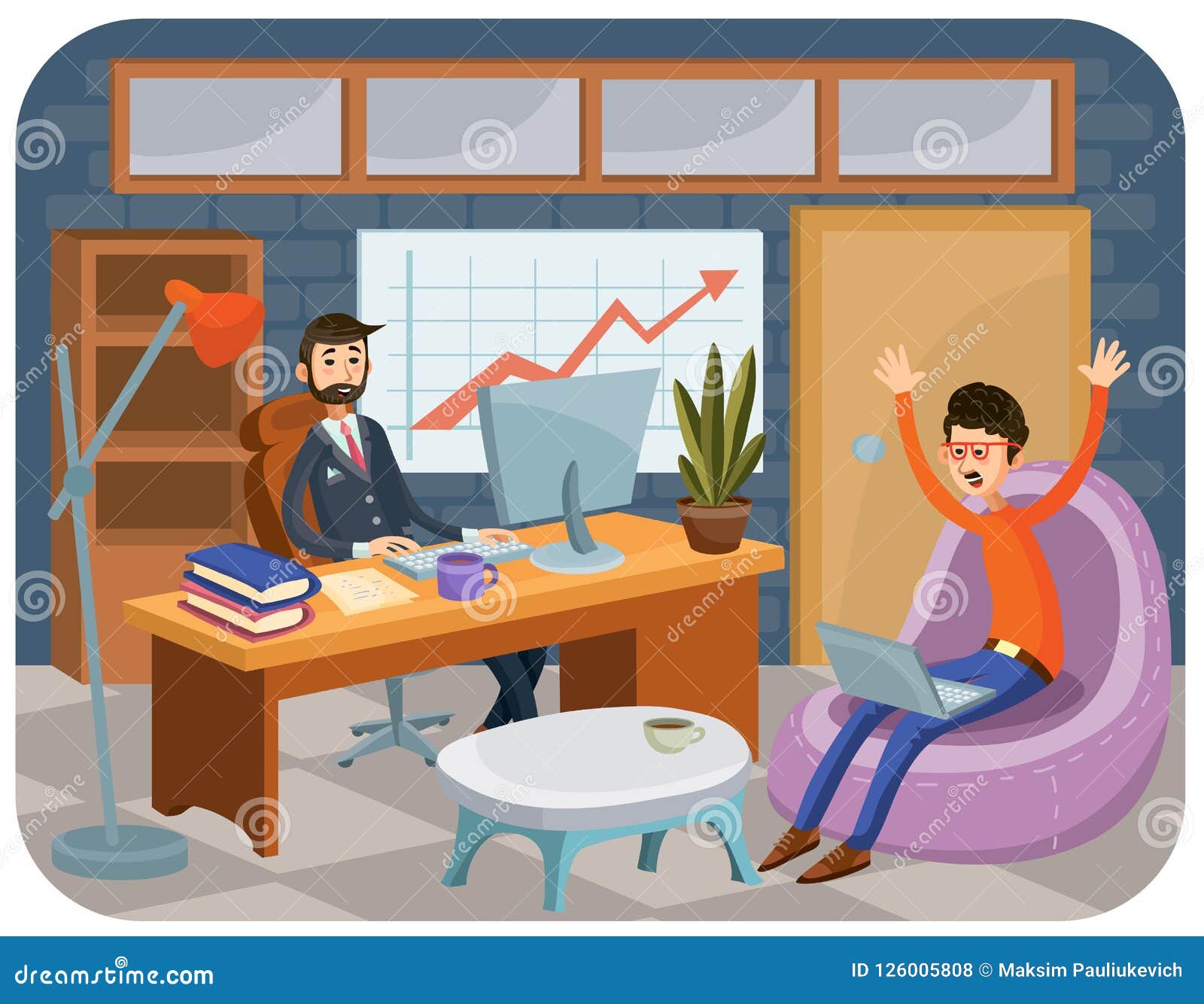 Cartoon Illustration of a Leader with a Subordinate. Stock Illustration ...