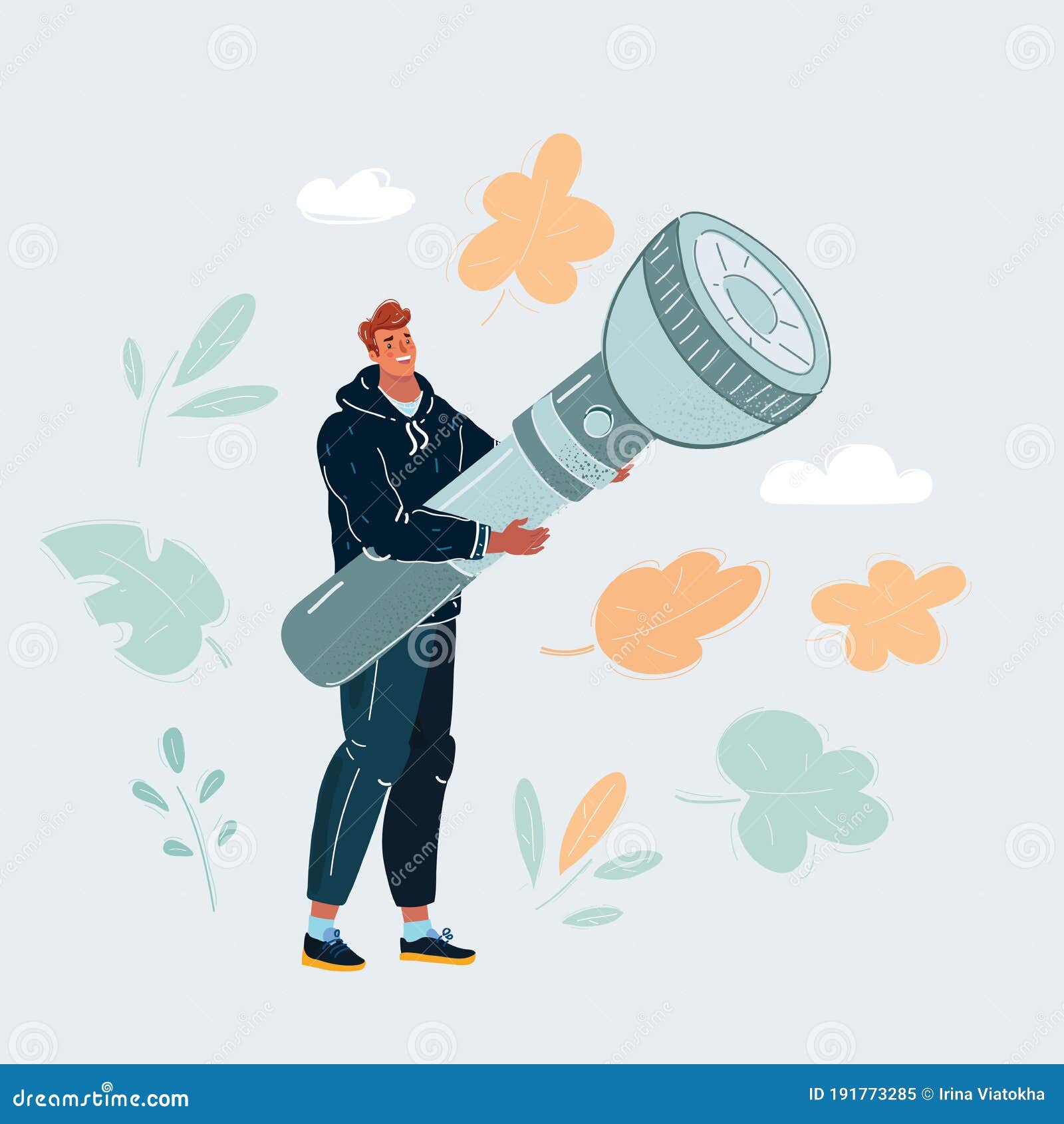 Cartoon Illustration of Man Hold Big Giant Torch Light Stock Vector ...