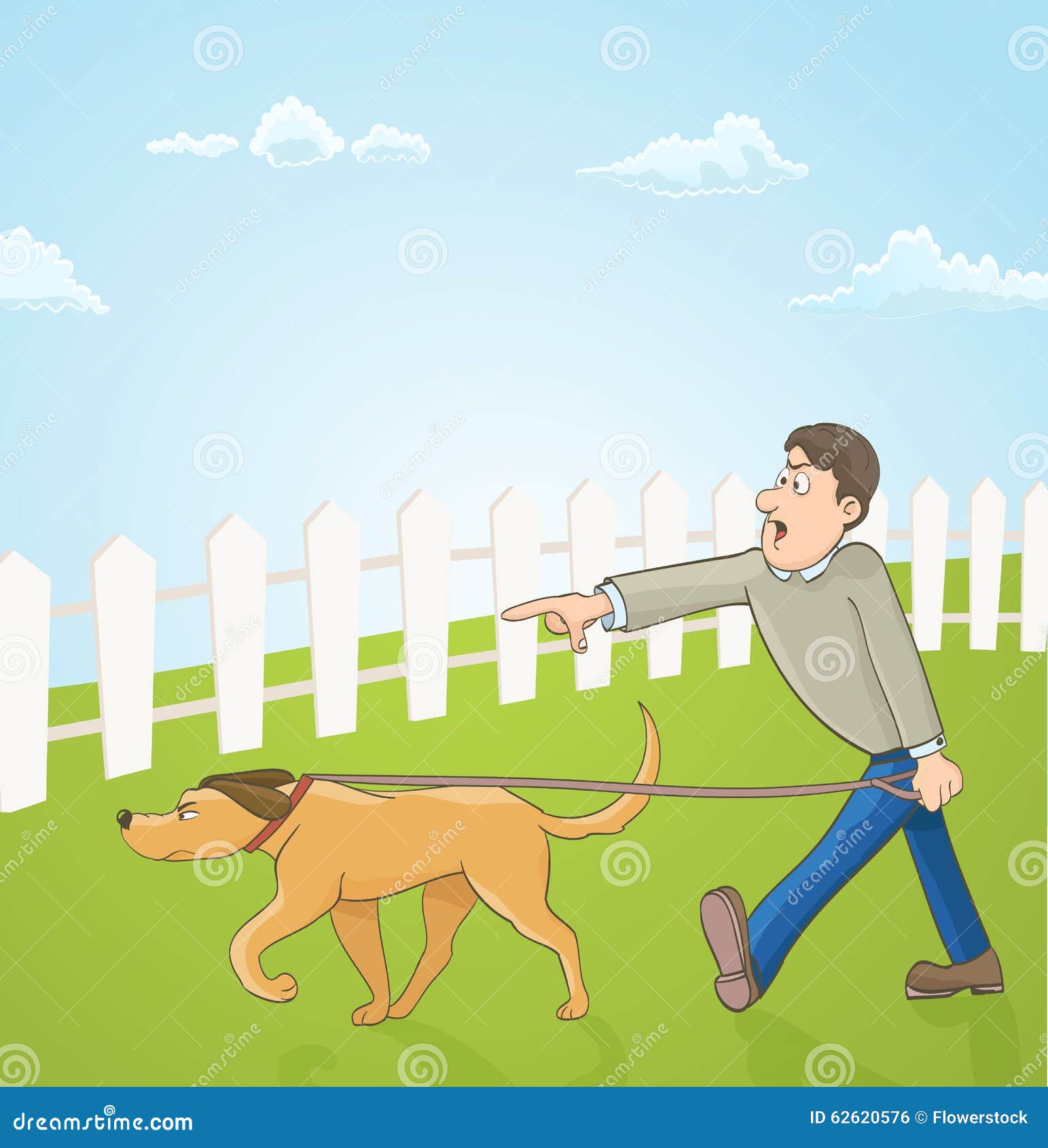 Cartoon Illustration with Man Teaching His Dog Stock Vector ...