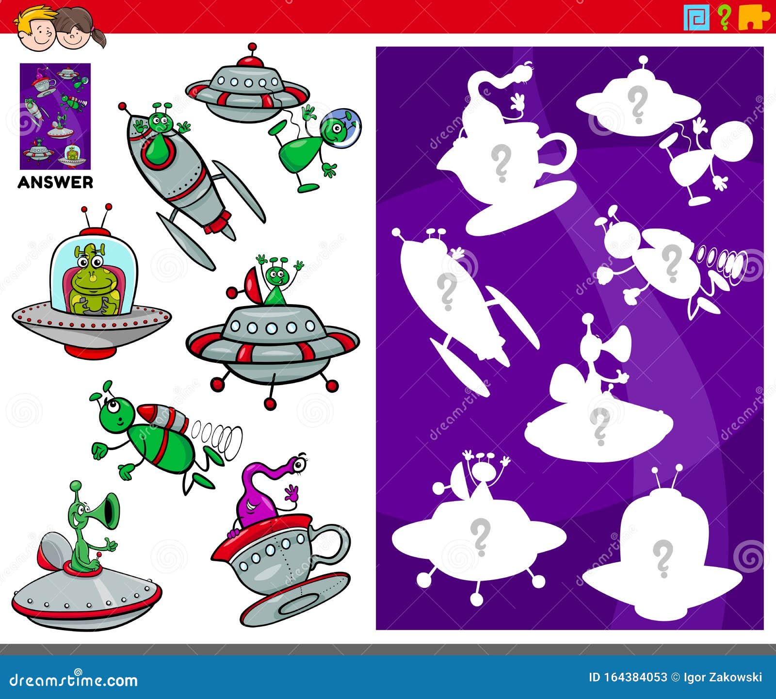 Matching Shapes Game with Cartoon Alien Characters Stock Vector ...