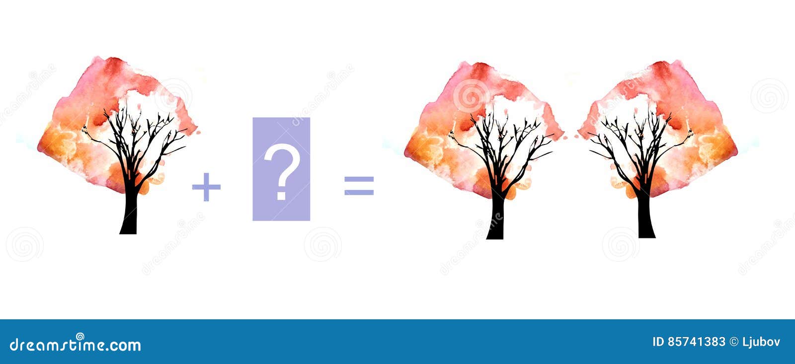 Cartoon Illustration of Mathematical Addition. Example with Trees Stock ...