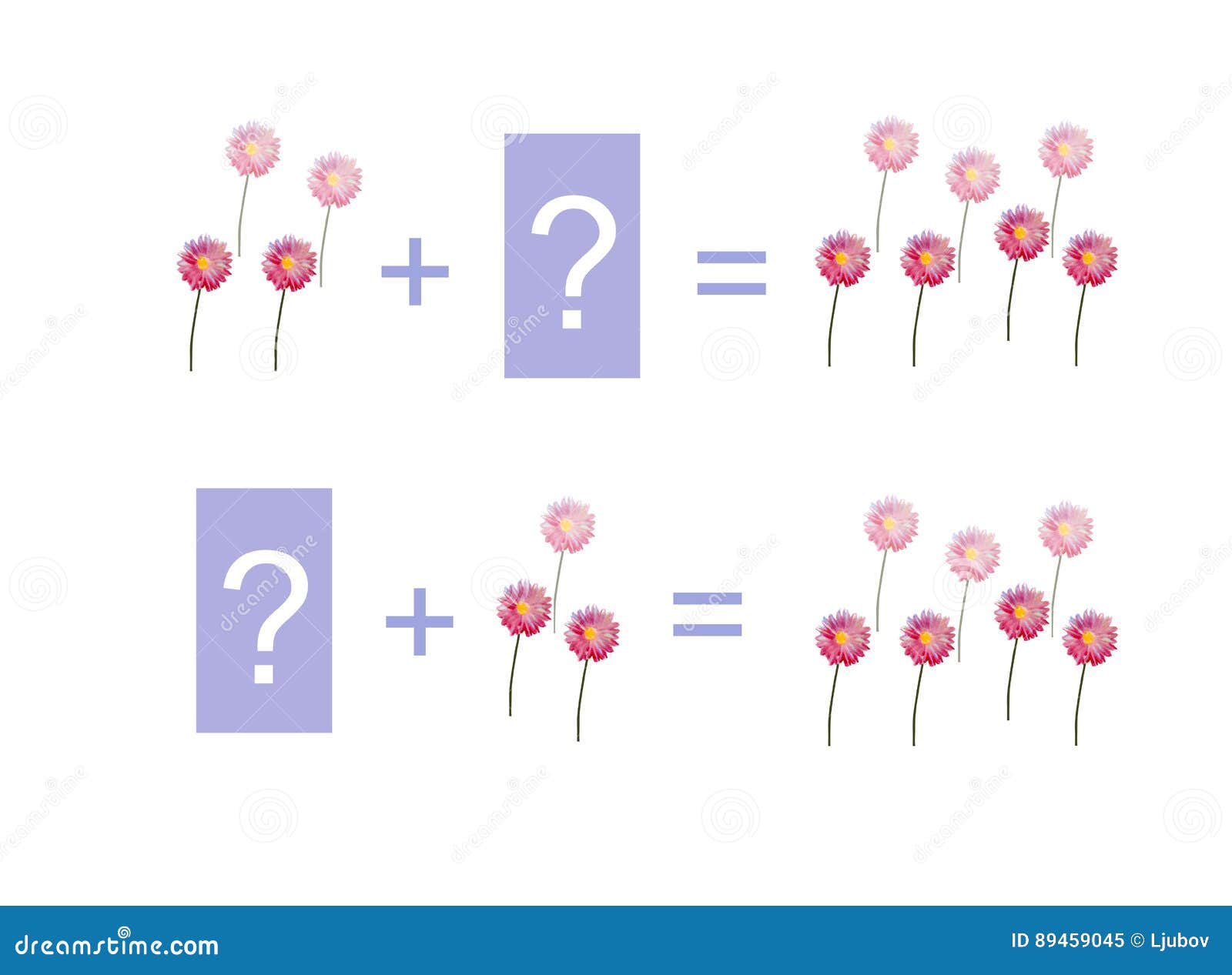Cartoon Illustration of Mathematical Addition. Examples with Flowers ...