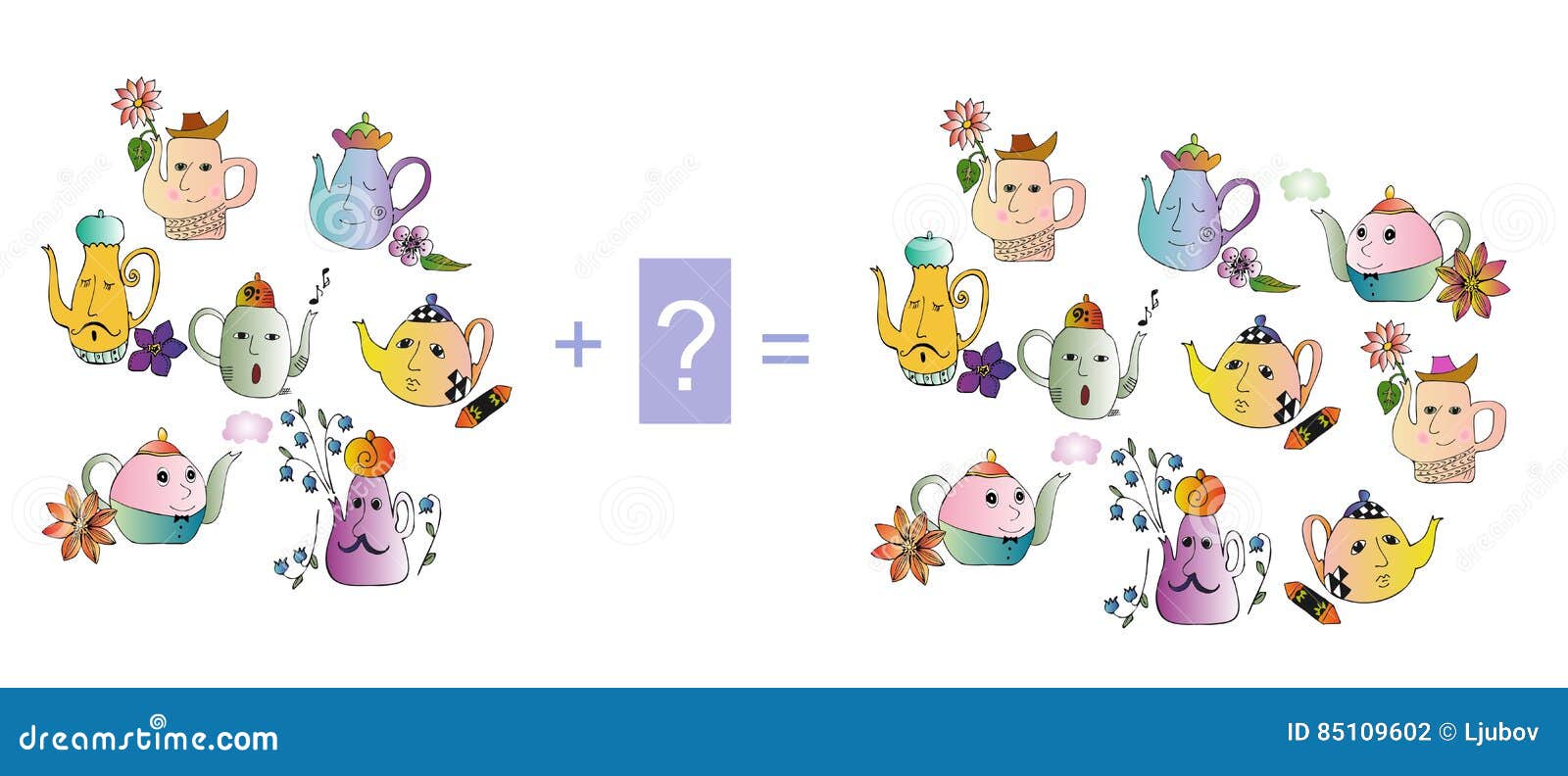 Cartoon Illustration of Mathematical Addition. Examples with Teapots ...