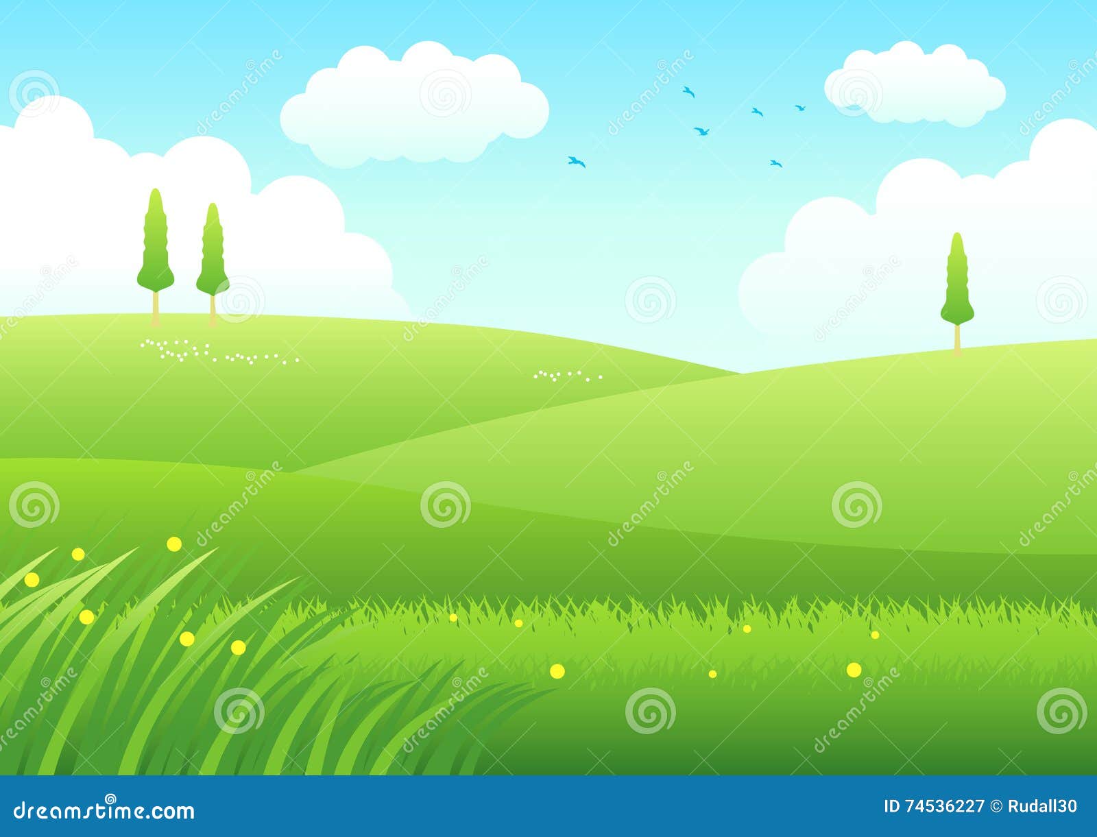 Cartoon Illustration of Meadows Stock Vector - Illustration of scenery ...