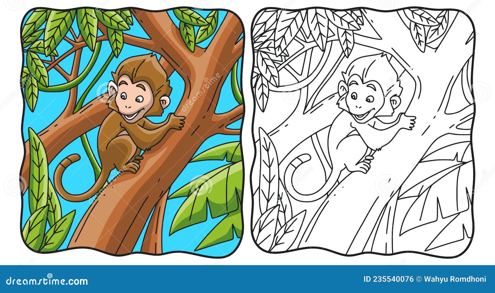 Cartoon Illustration Monkey Climbing Tree Coloring Book Stock Vector ...