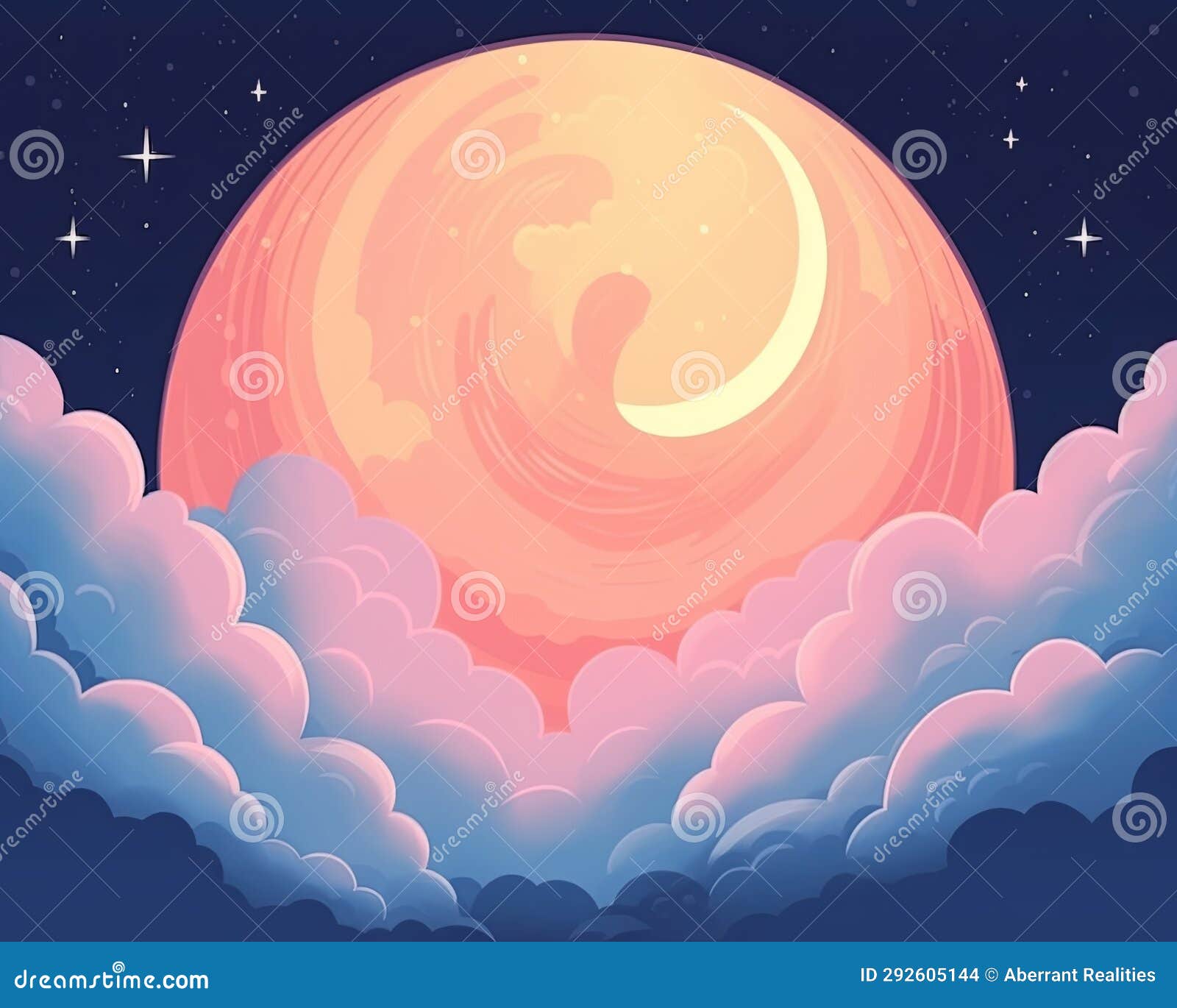 Cartoon Illustration of the Moon in the Sky with Clouds Stock ...