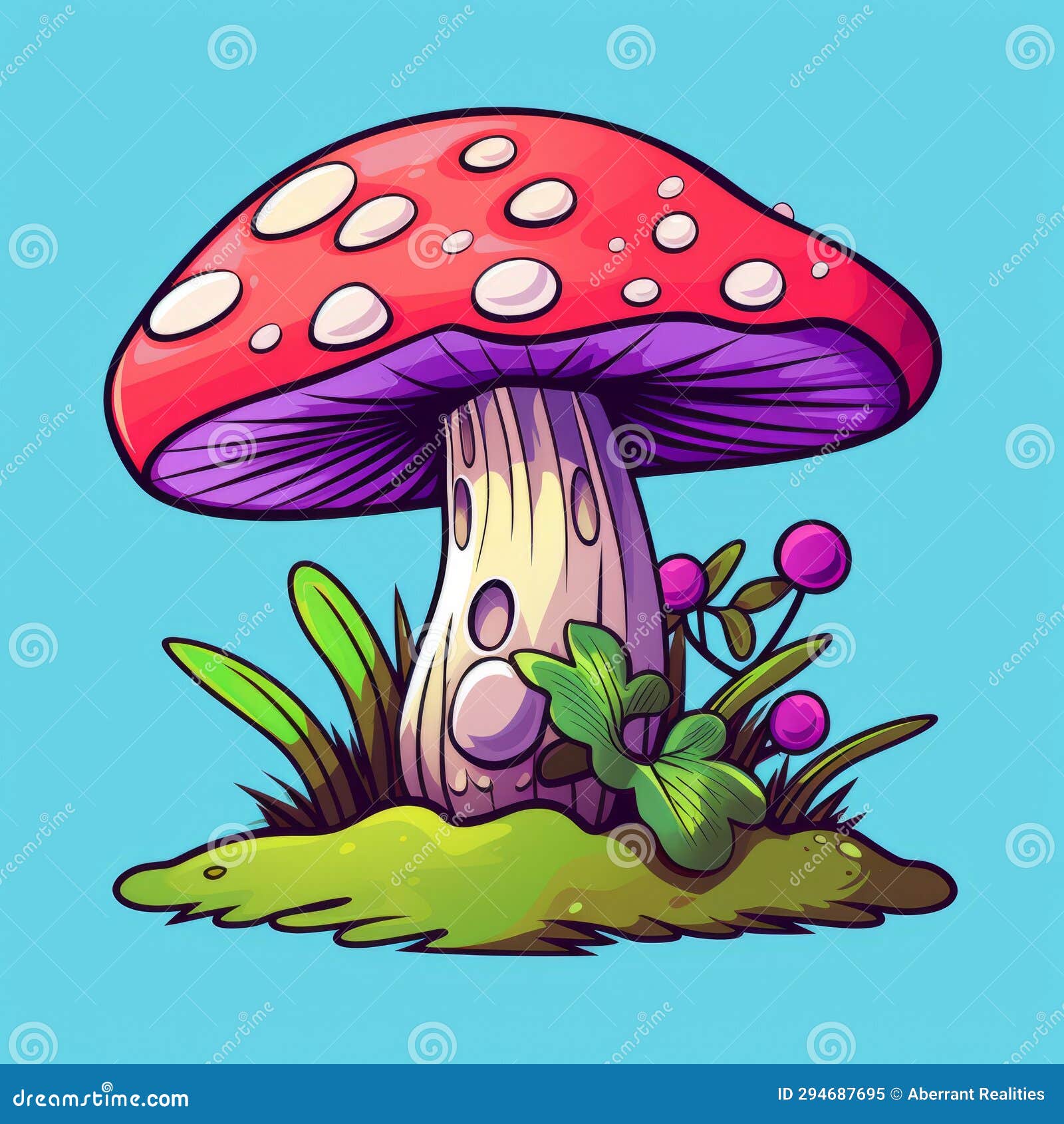 Cartoon Illustration of a Mushroom on a Blue Background Stock ...