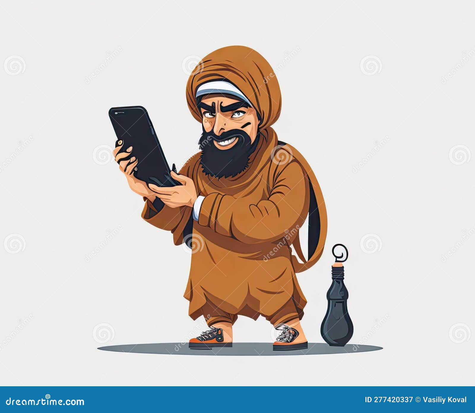 Muslim Terrorist Using Smartphone. Generative Ai Stock Illustration ...
