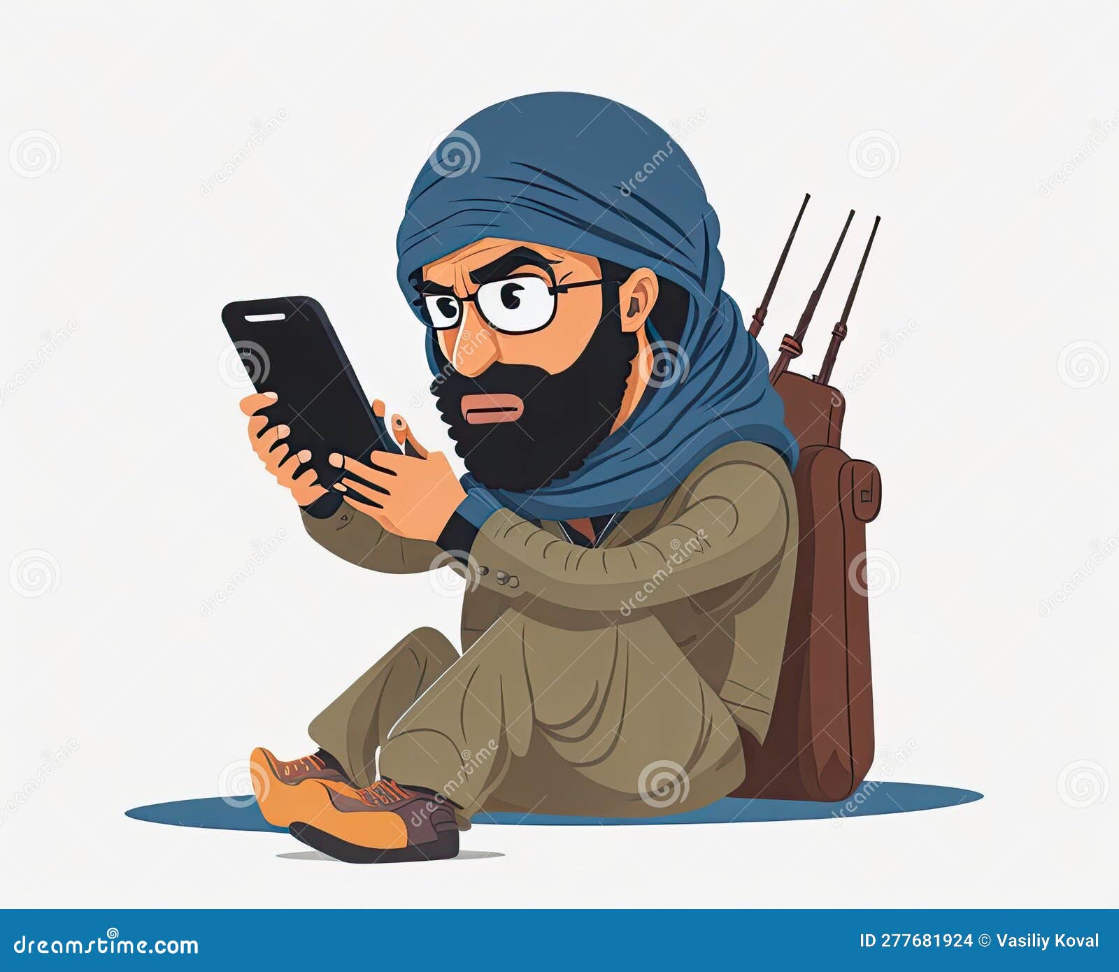 Muslim Terrorist Using Smartphone. Generative Ai Stock Illustration ...