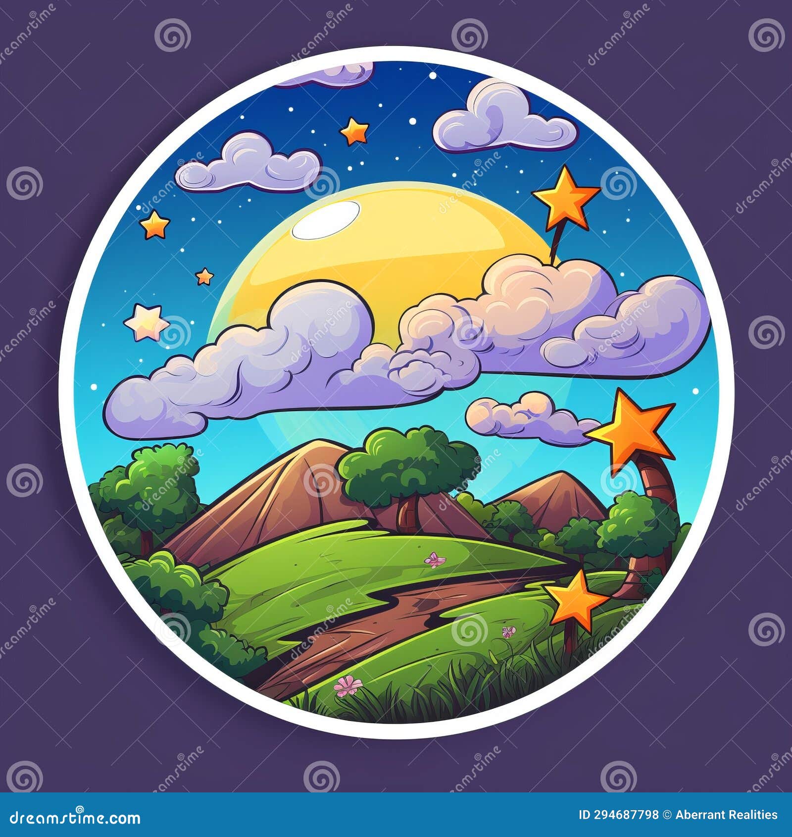 Cartoon Illustration of the Night Sky with Stars and Clouds Stock ...