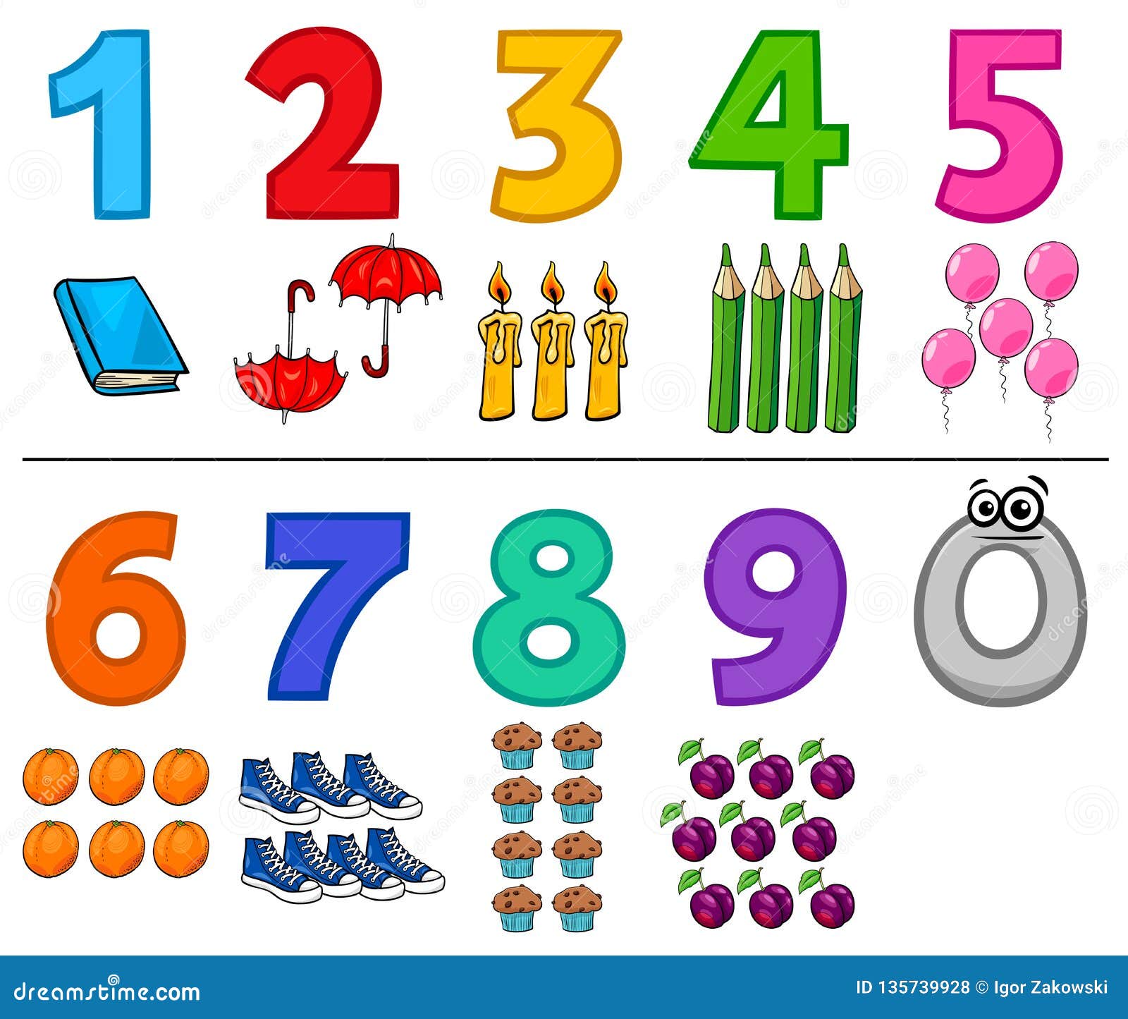 Educational Cartoon Numbers Set with Objects Stock Vector ...
