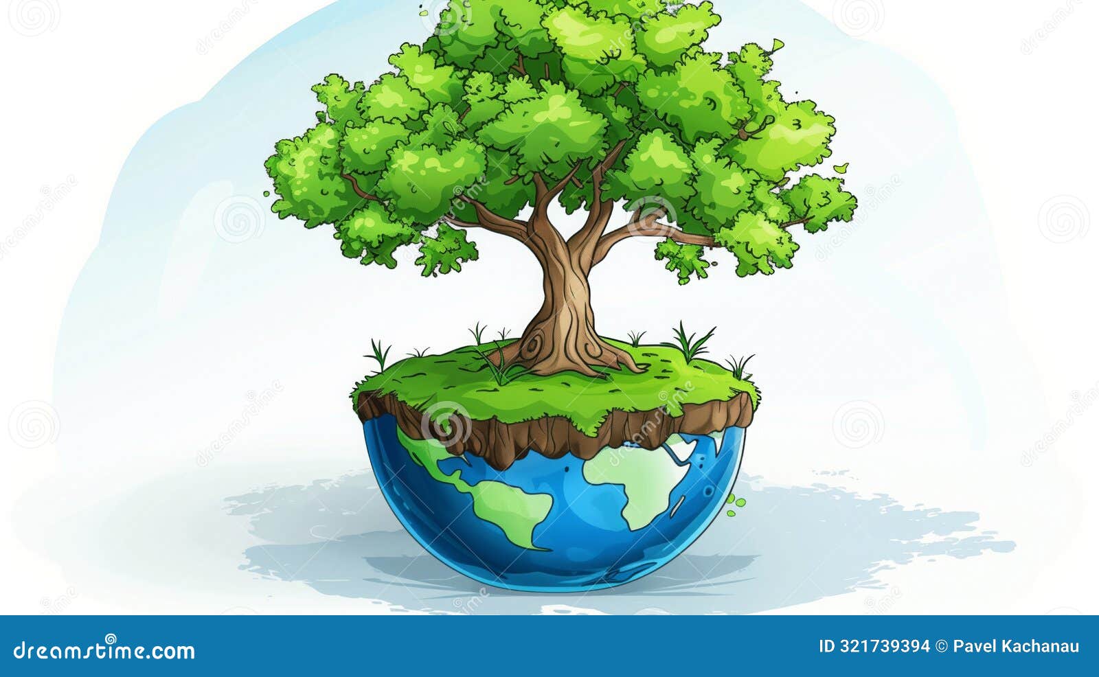 Cartoon Illustration of an Oak Tree Growing on a Globe Stock ...