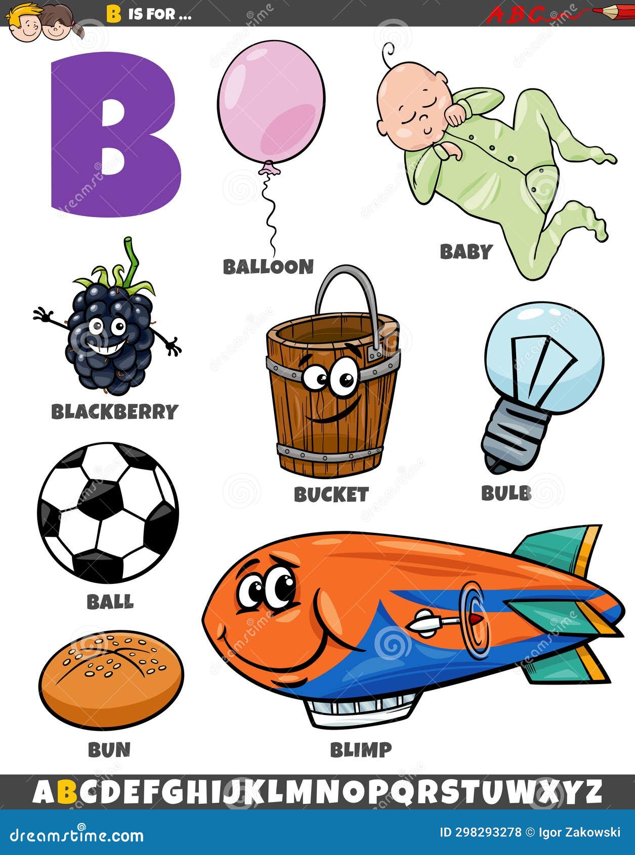 Letter B Set with Cartoon Objects and Characters Stock Vector ...