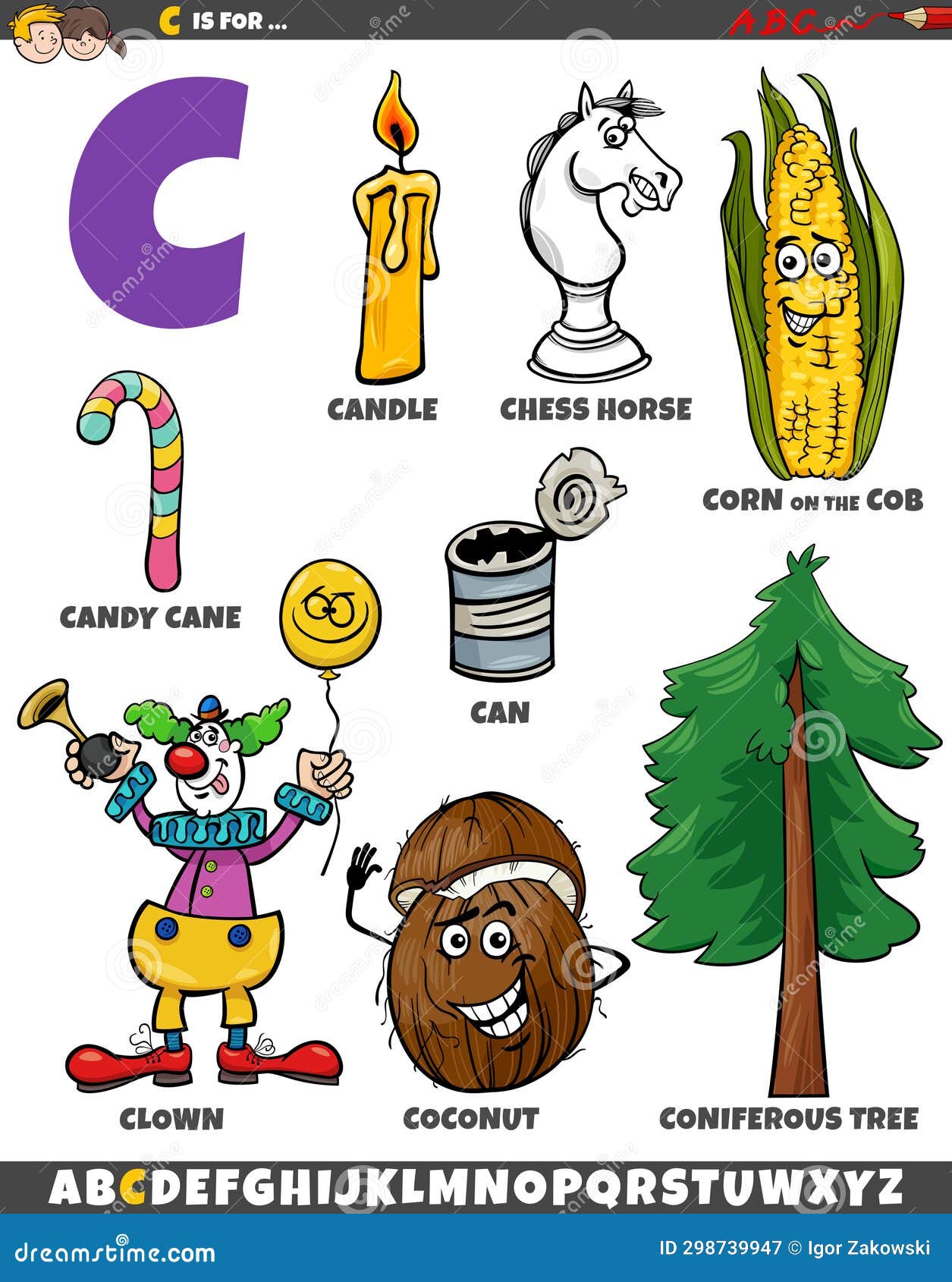 Letter C Set with Cartoon Objects and Characters Stock Vector ...