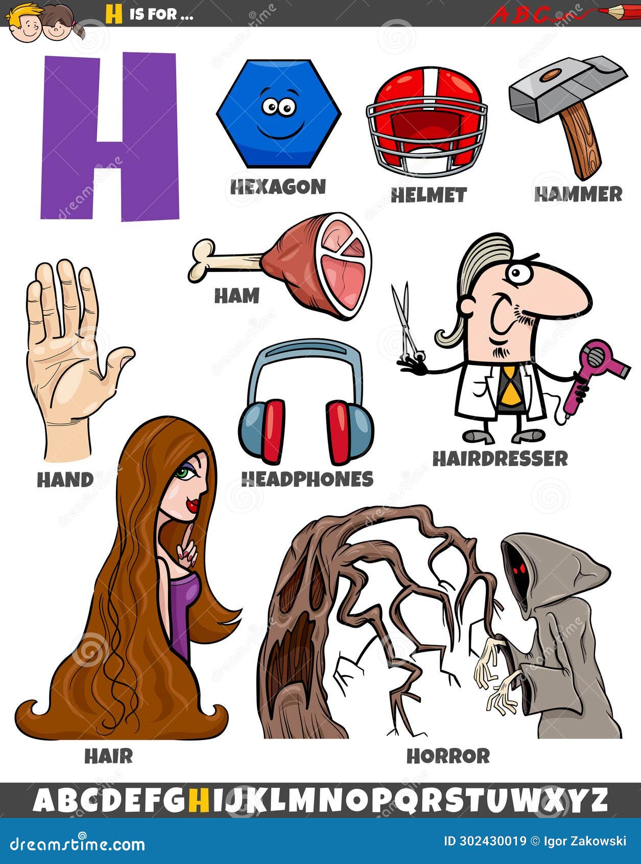 Letter H Set with Cartoon Objects and Characters Stock Vector ...