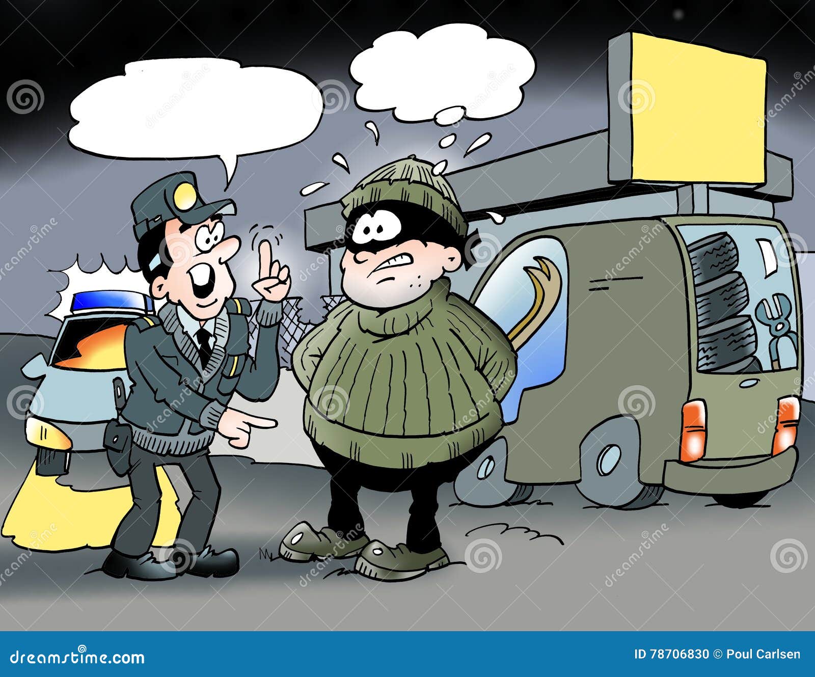 Cartoon Illustration of a Officer Who Speaks with a Bandit Stock ...