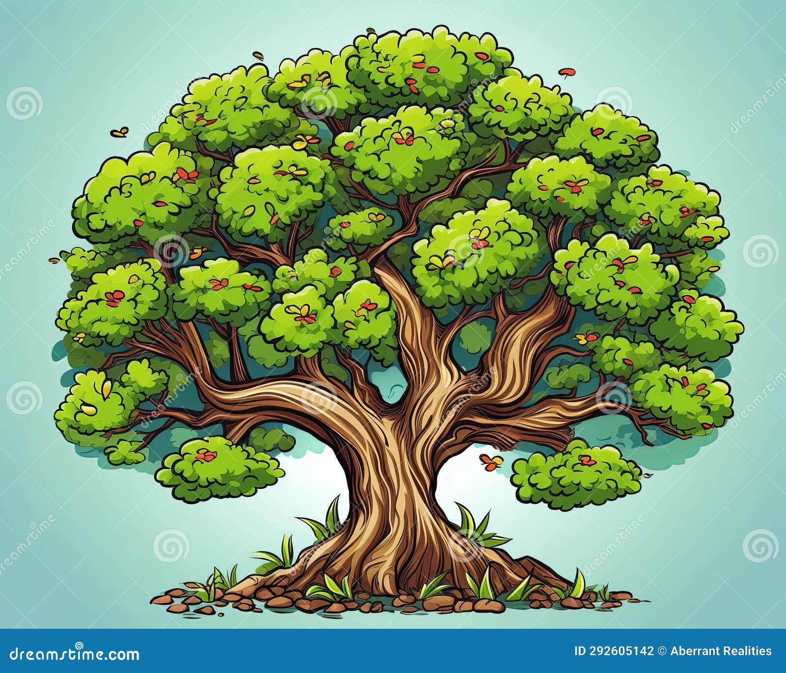 Cartoon Illustration of an Old Oak Tree Stock Illustration ...