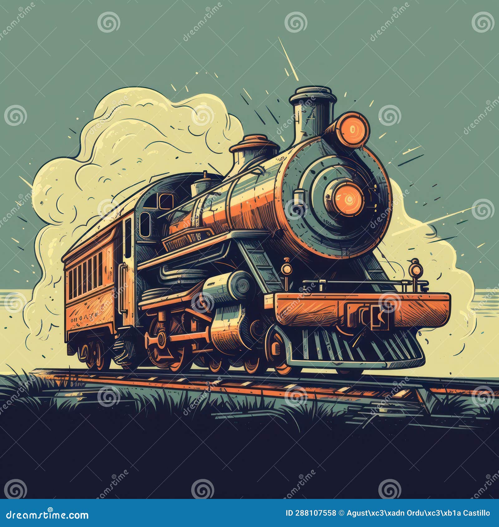 Cartoon Illustration of an Old Steam Train. Stock Photo - Image of ...