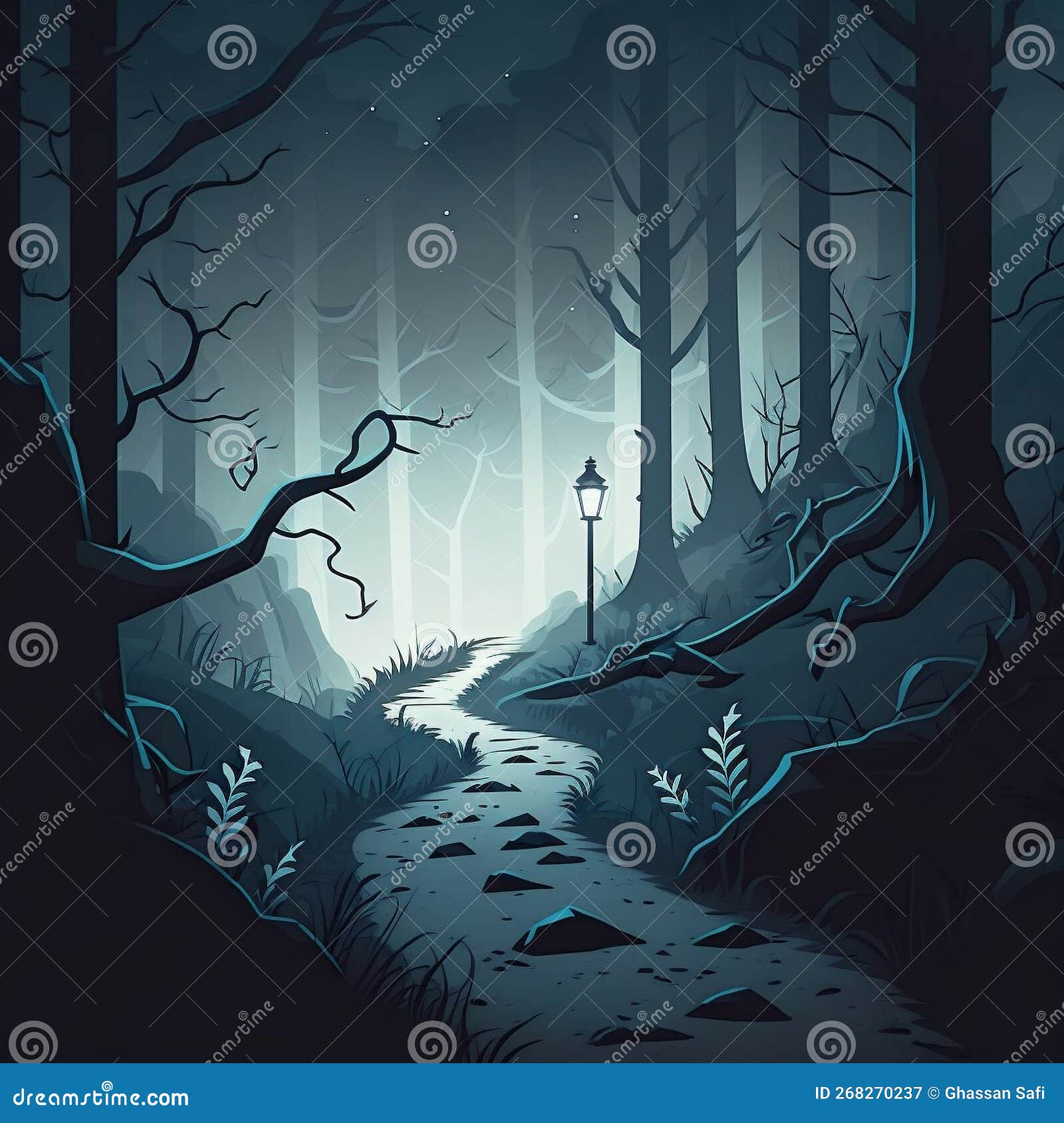 Hiking through a Moon Lit Path Stock Illustration - Illustration of ...
