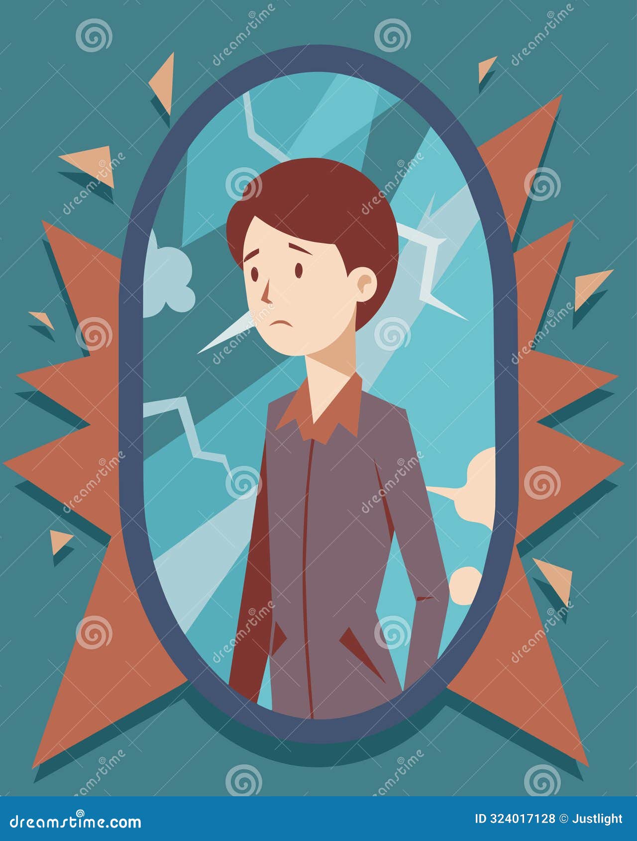 A Cartoon Illustration of a Persons Distorted Reflection in a Shattered ...