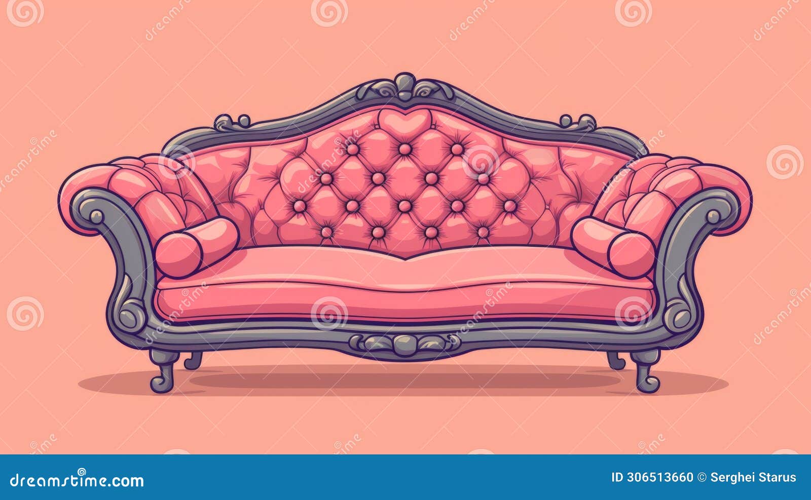 A Cartoon Illustration of a Pink Couch with Silver Buttons, AI Stock ...