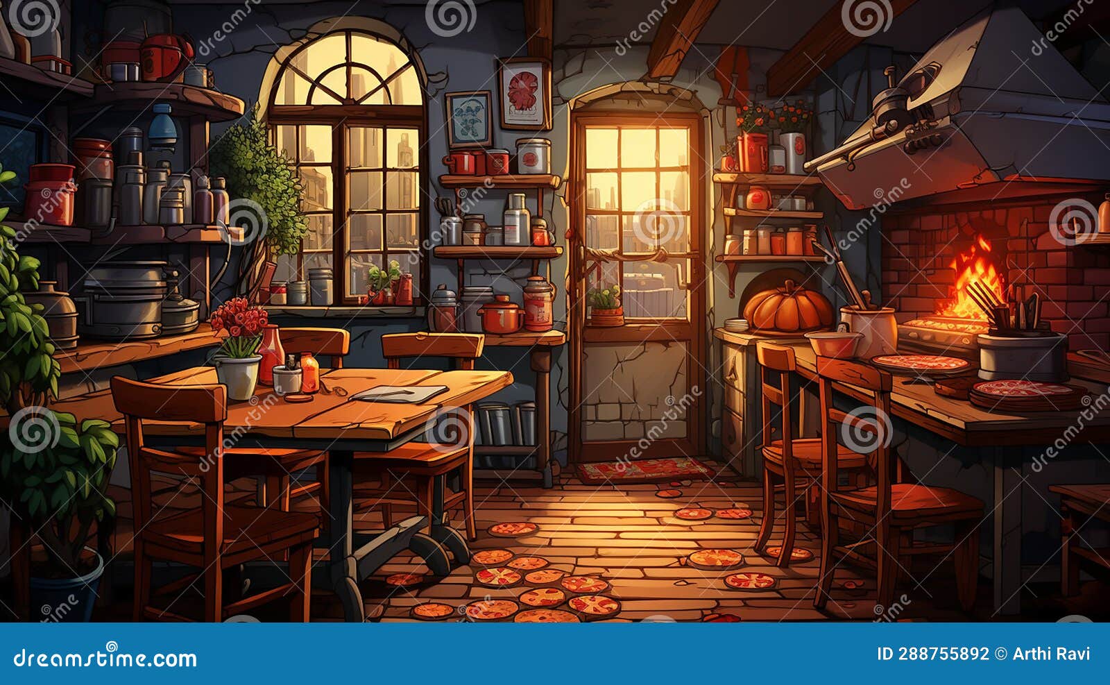 Cartoon Illustration of Pizza Shop Stock Illustration - Illustration of ...