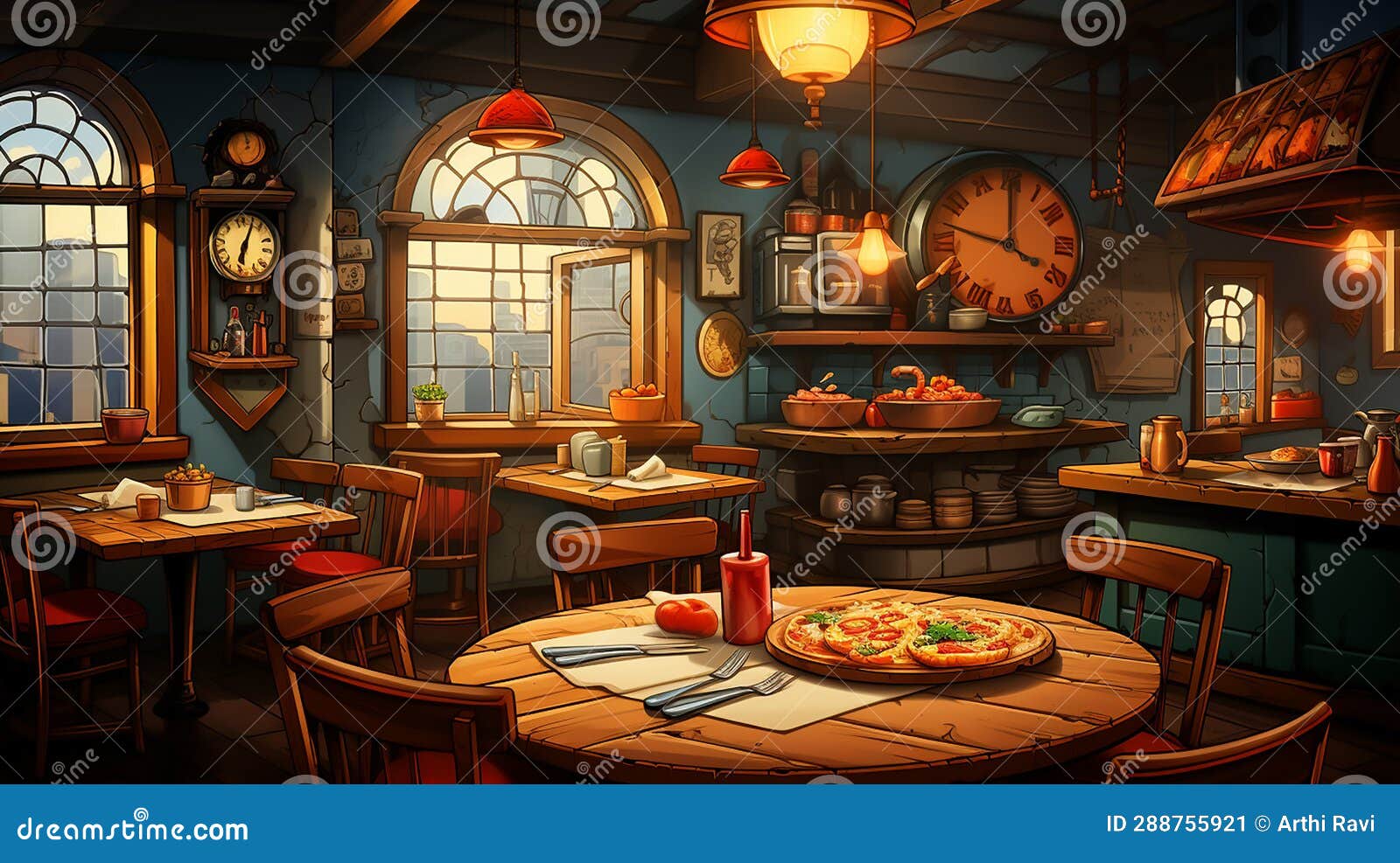 Cartoon Illustration of Pizza Shop Stock Illustration - Illustration of ...