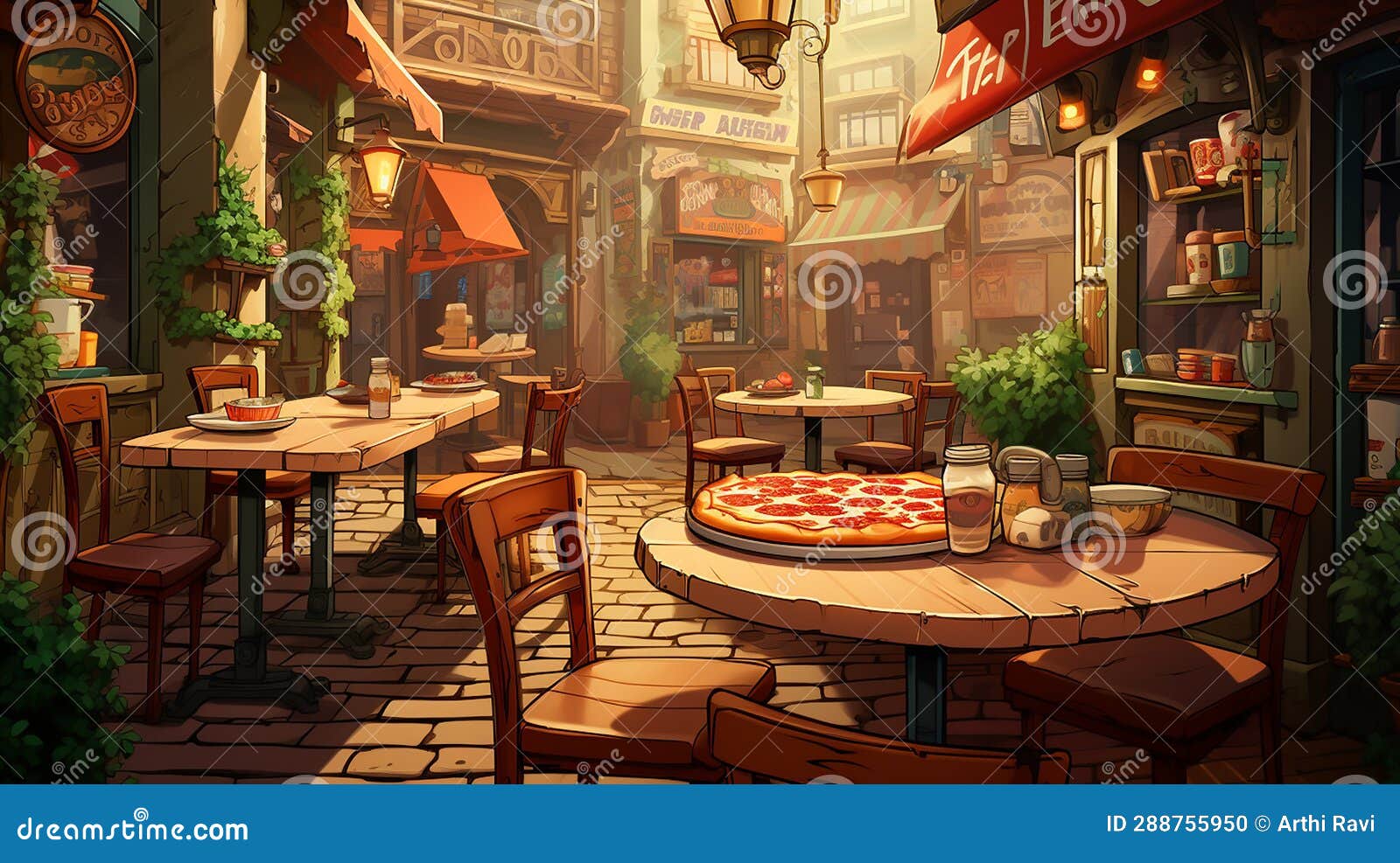 Cartoon Illustration of Pizza Shop Stock Illustration - Illustration of ...