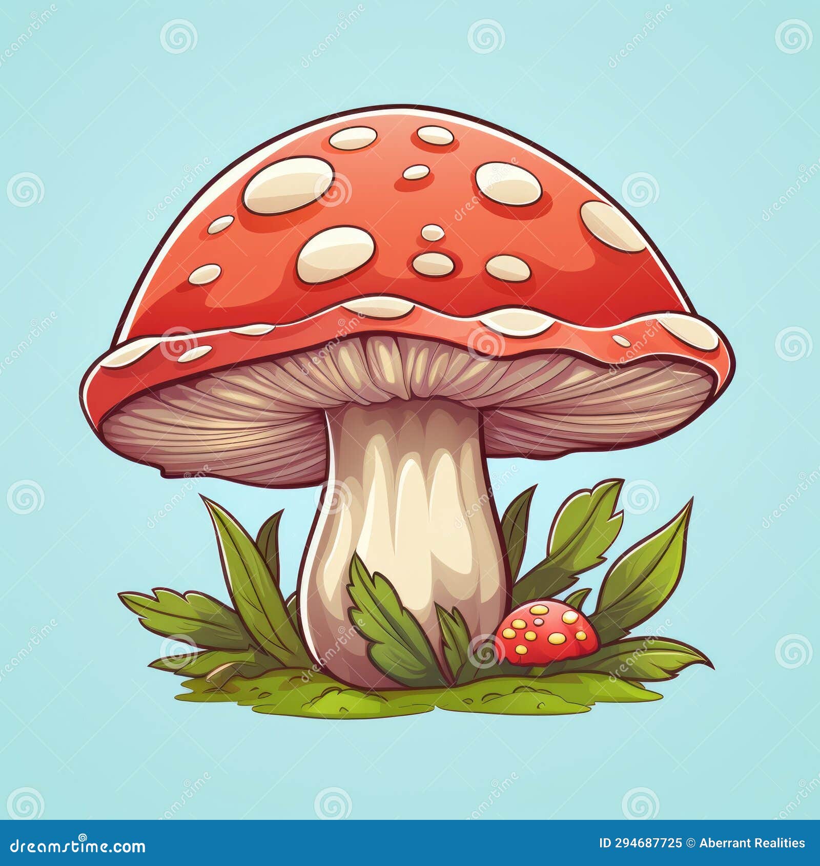 Cartoon Illustration of a Red Mushroom in the Grass Stock Illustration ...