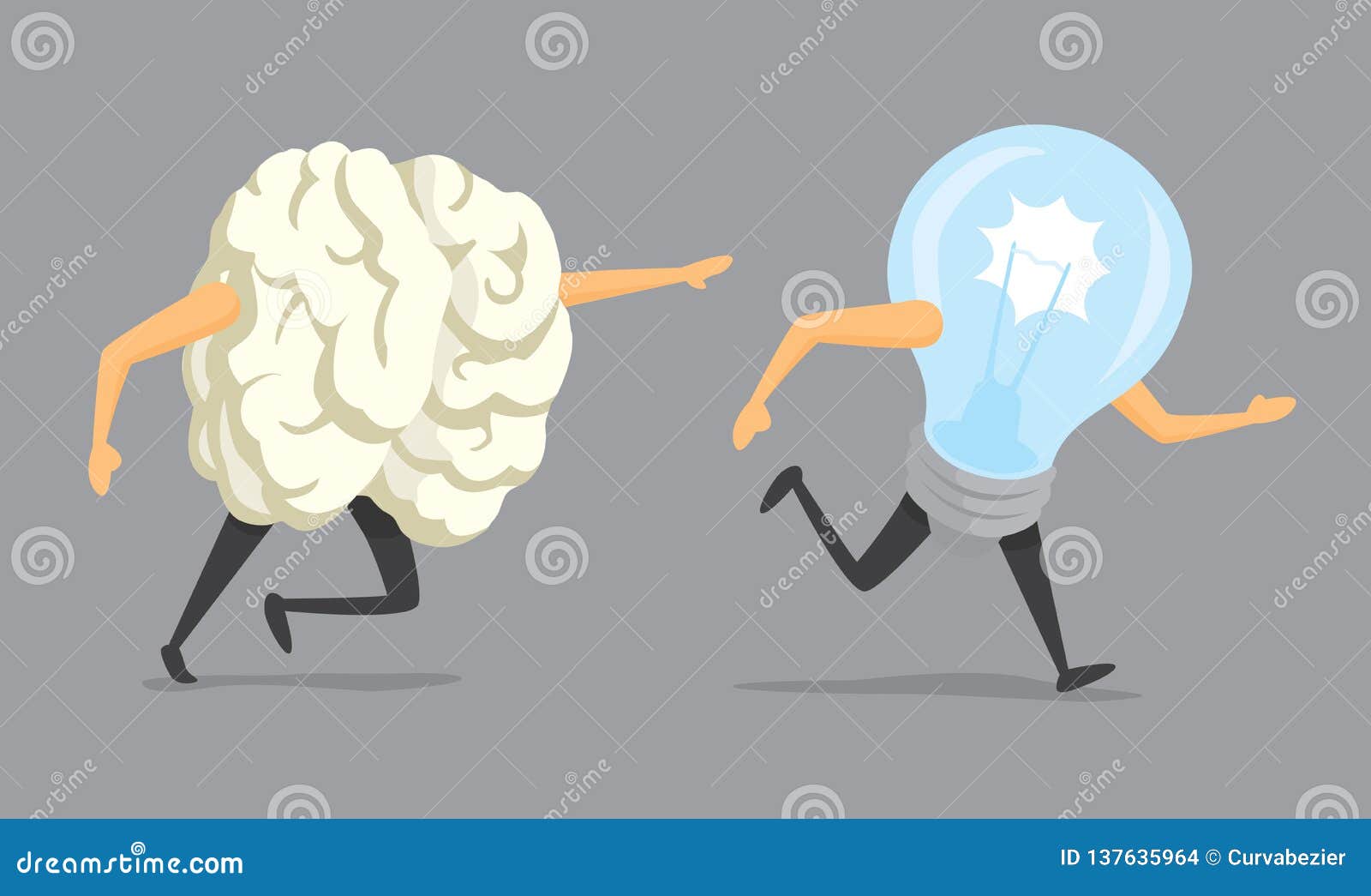 Brain Chasing a Light Bulb or Idea Stock Illustration - Illustration of ...