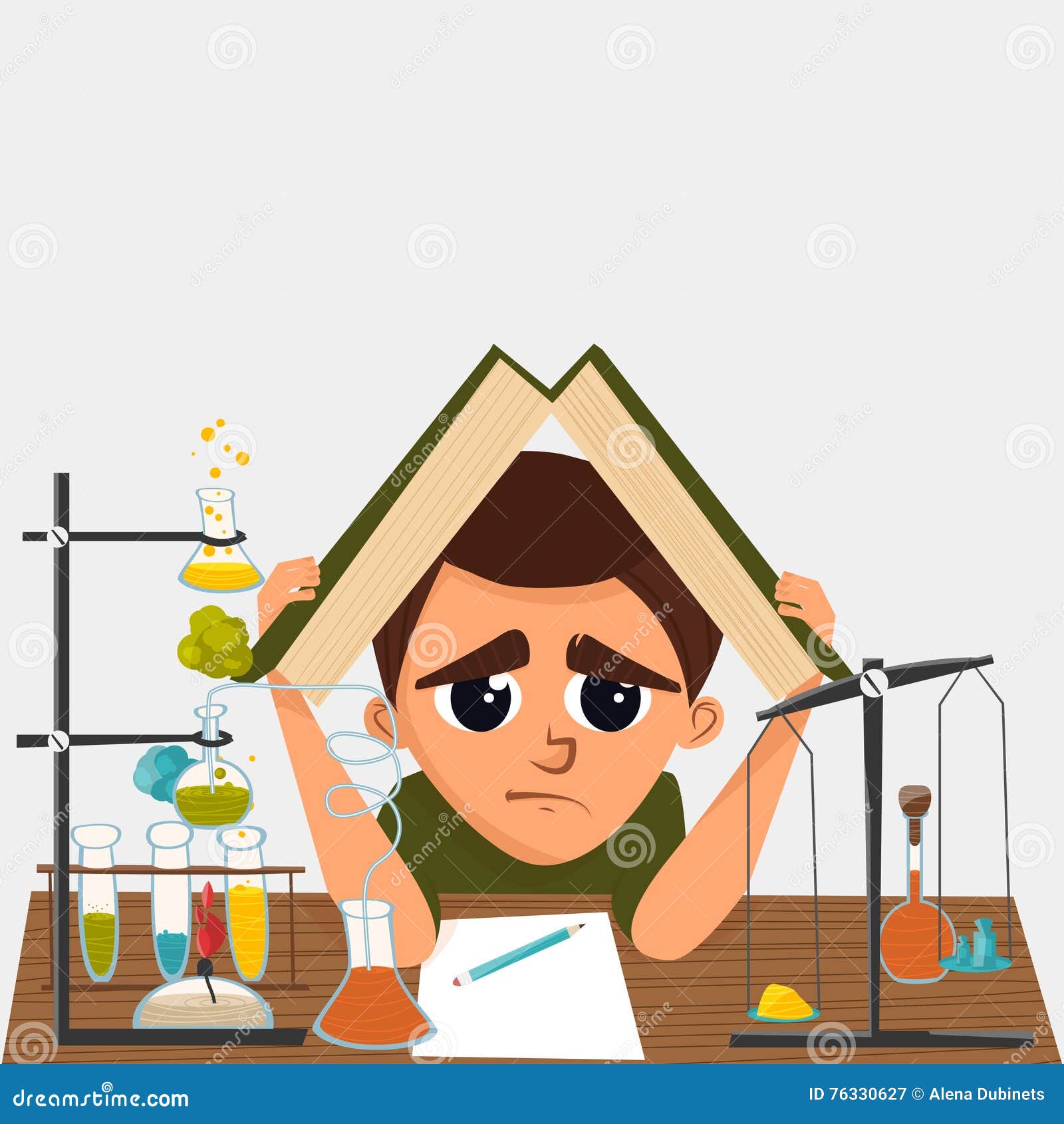 A Cartoon Illustration of a School Student in Chemistry Class. Vector ...