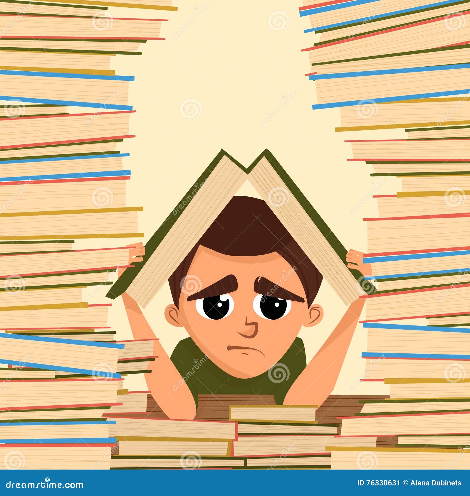 A Cartoon Illustration of a School Student in the Library. Vector Stock ...