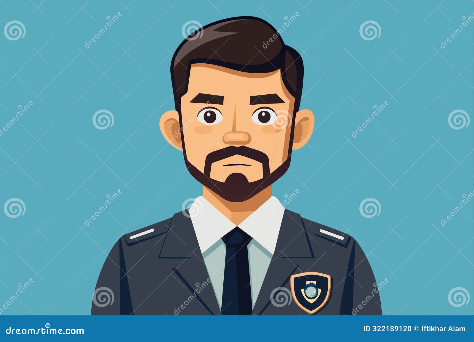 A Cartoon Illustration of a Security Guard with a Serious Expression ...