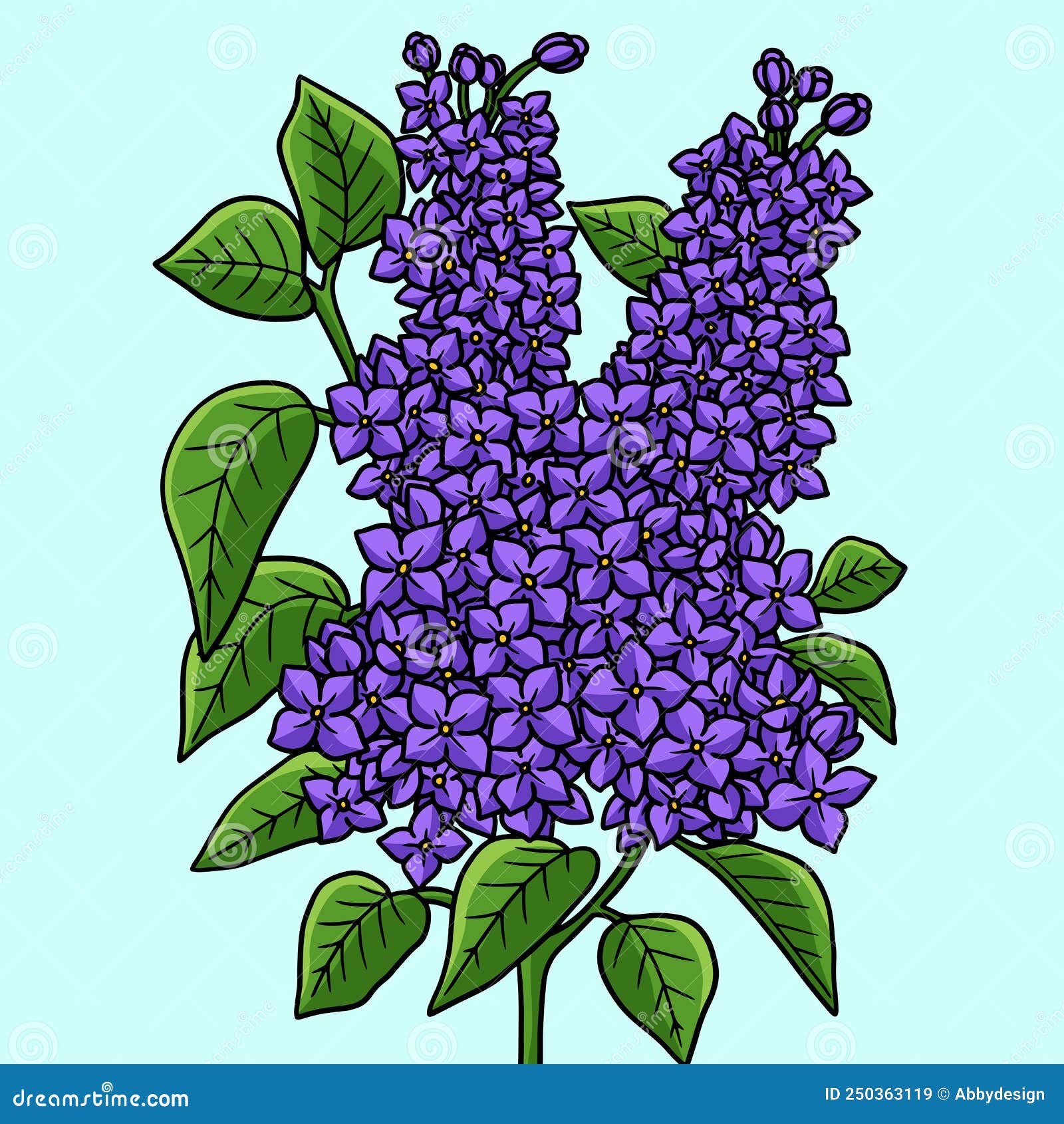 Lilac Flower Colored Cartoon Illustration Stock Vector - Illustration ...