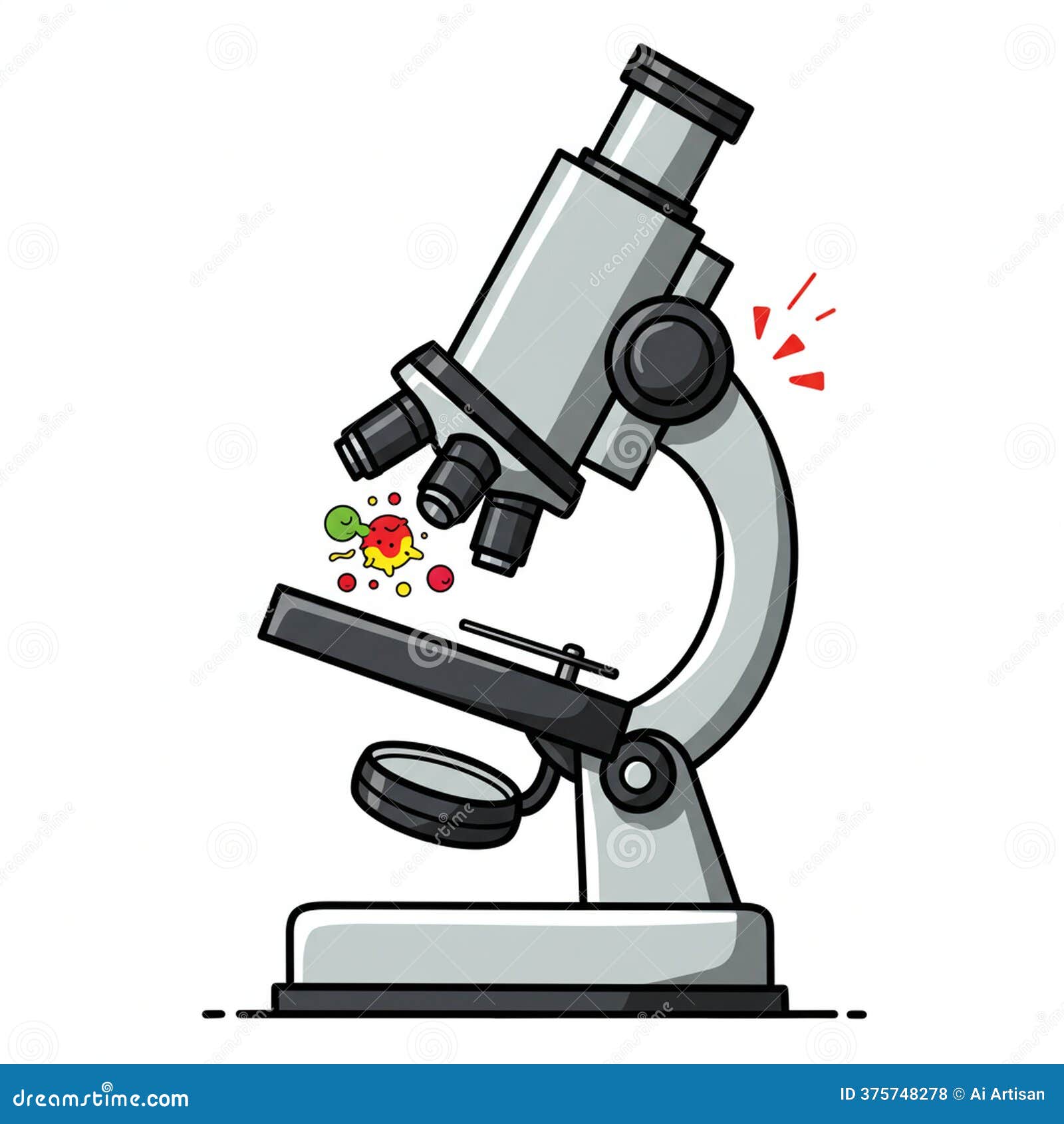 Cartoon Illustration Of A Silver Microscope With Adjustable Knobs ...