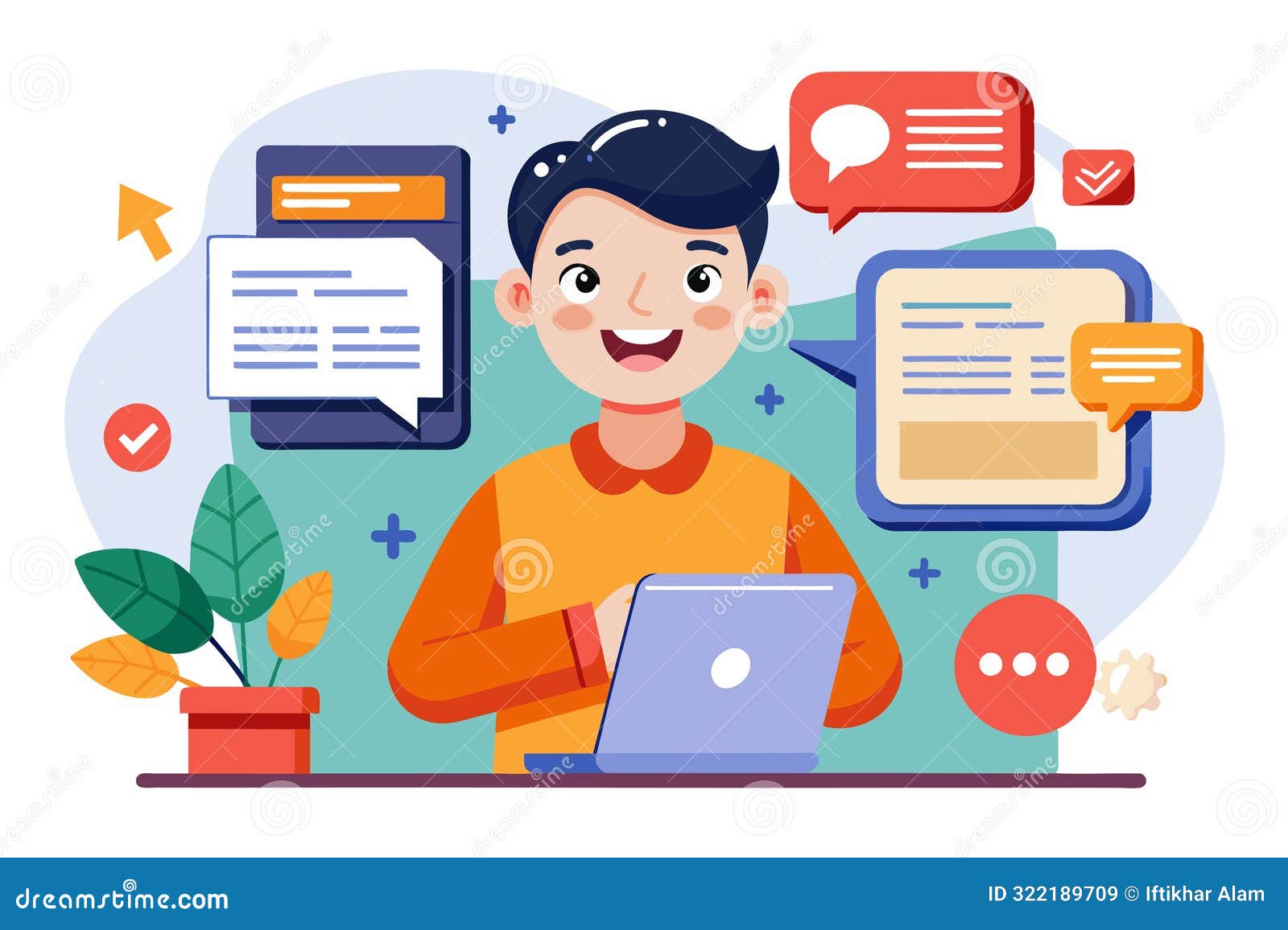 Cartoon Illustration of a Smiling Boy Using Speech To Text Software on ...