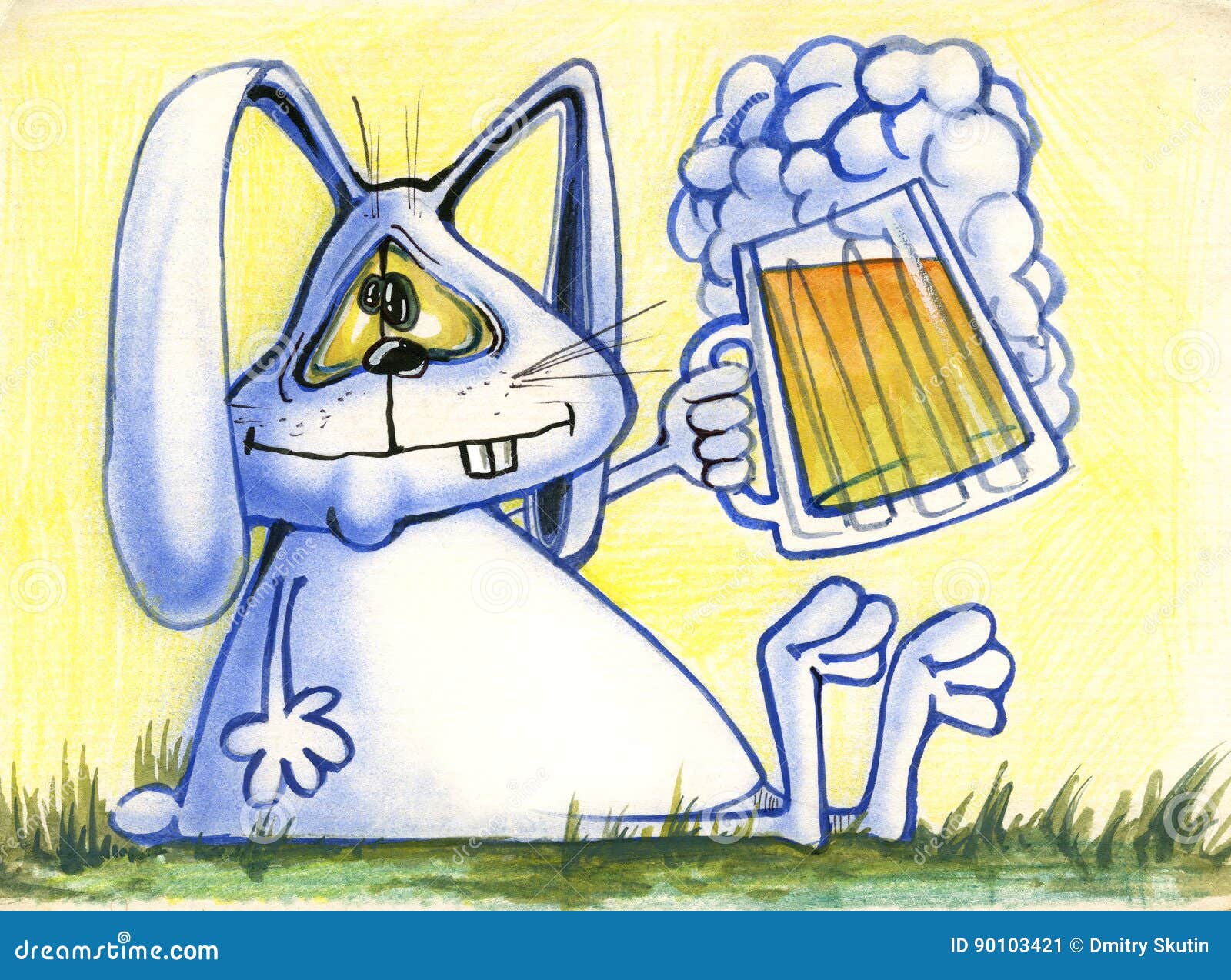 Cartoon Illustration of Smiling Rabbit with a Beer Stock Illustration ...