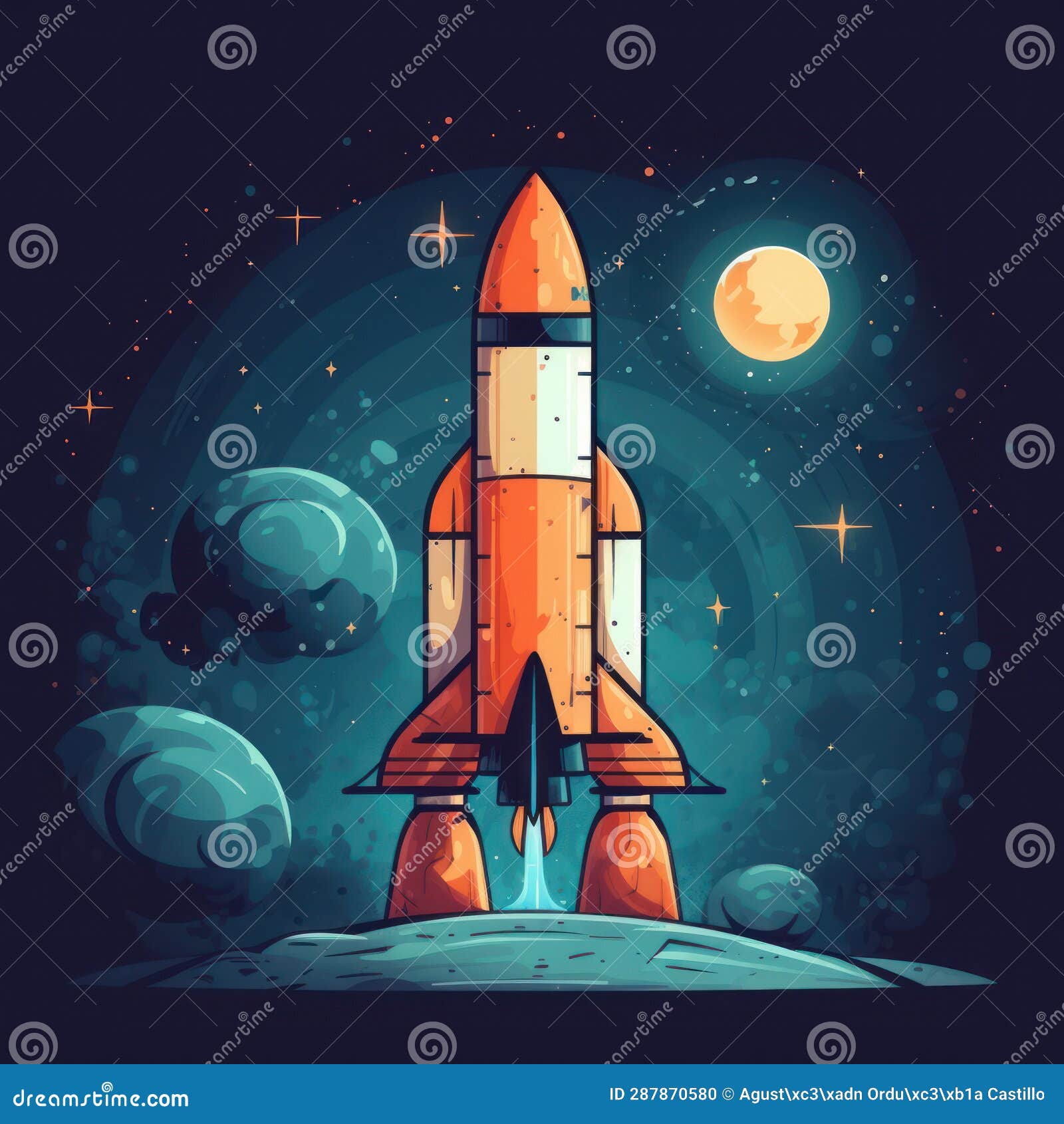 A Cartoon Illustration of a Space Rocket. Stock Illustration ...