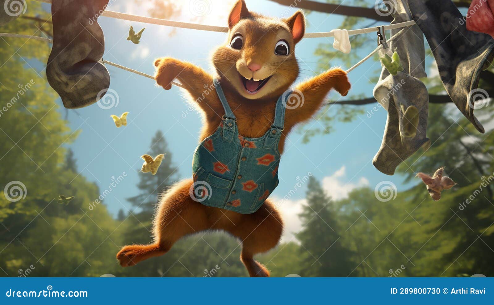 Cartoon Illustration of Squirrel Air Drying Clothes Stock Illustration ...