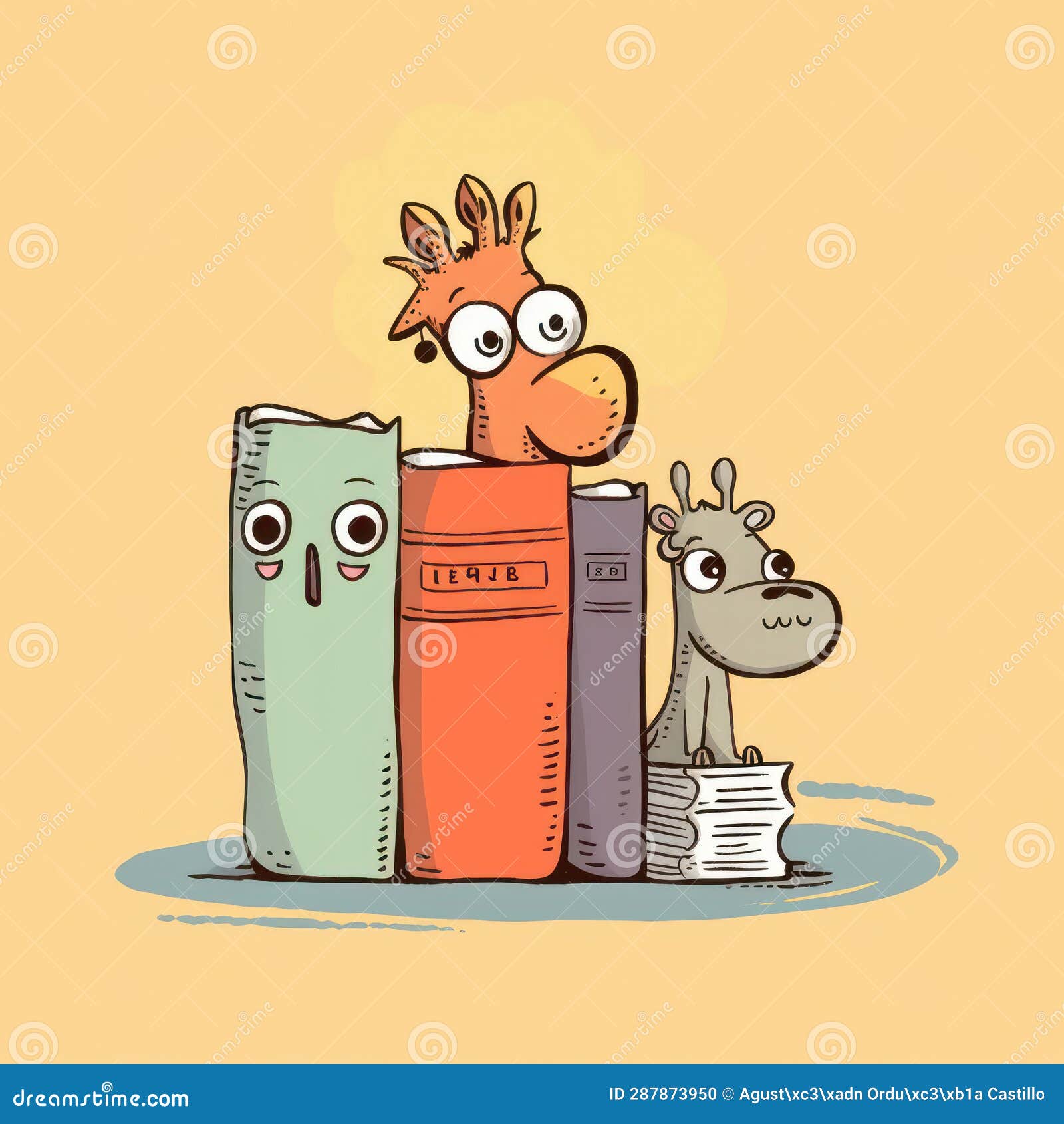 A Cartoon Illustration of a Stack of Books. Stock Illustration ...