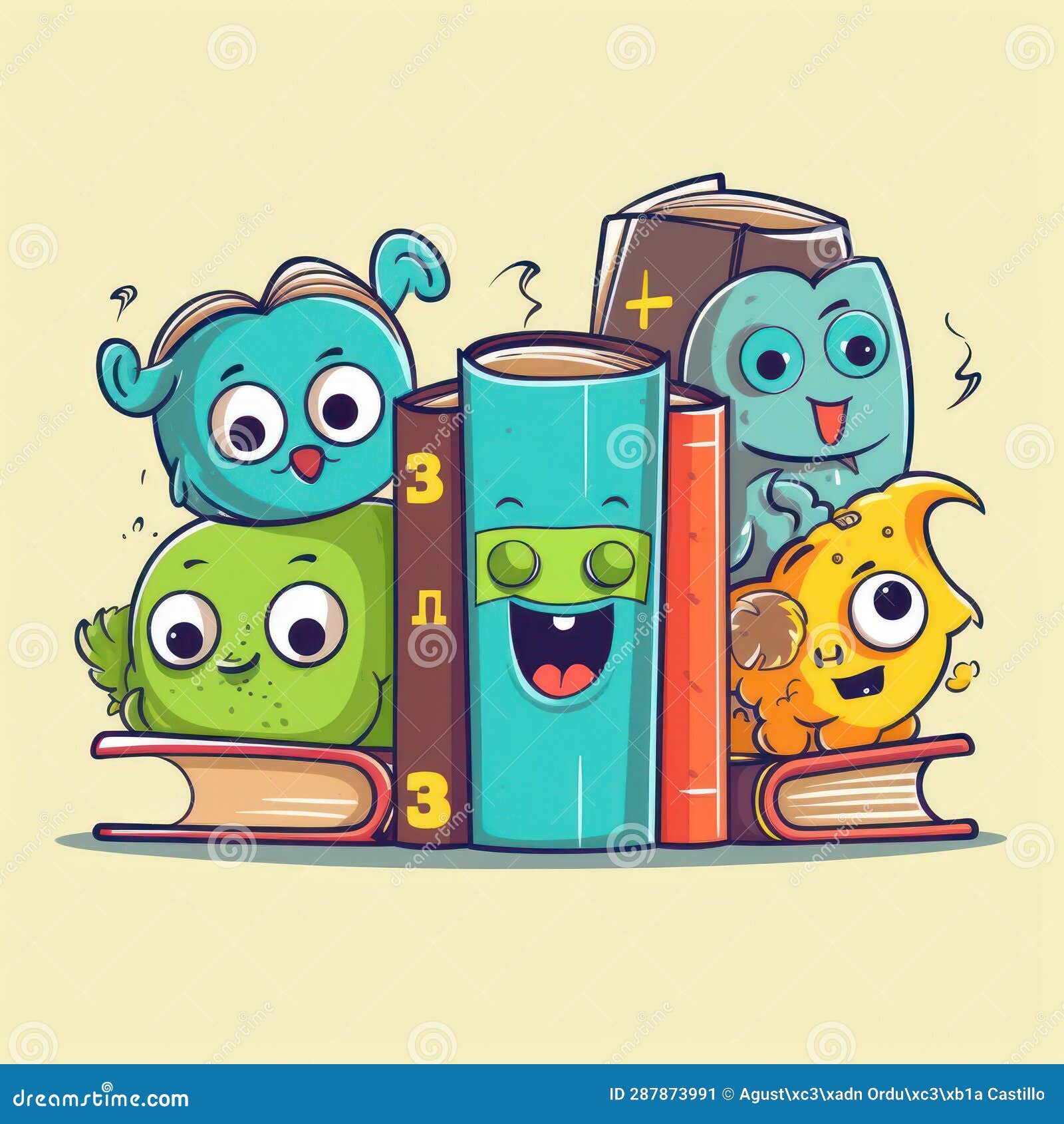 A Cartoon Illustration of a Stack of Books. Stock Illustration ...