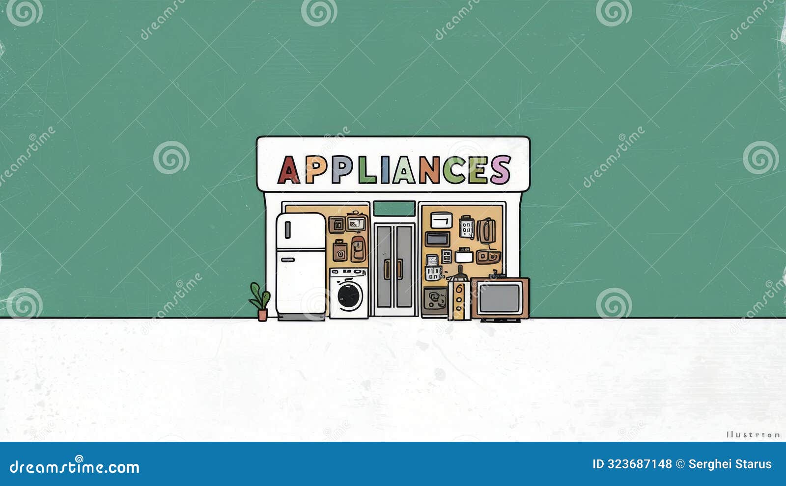 A Cartoon Illustration of a Store Front with Appliances in it, AI Stock ...