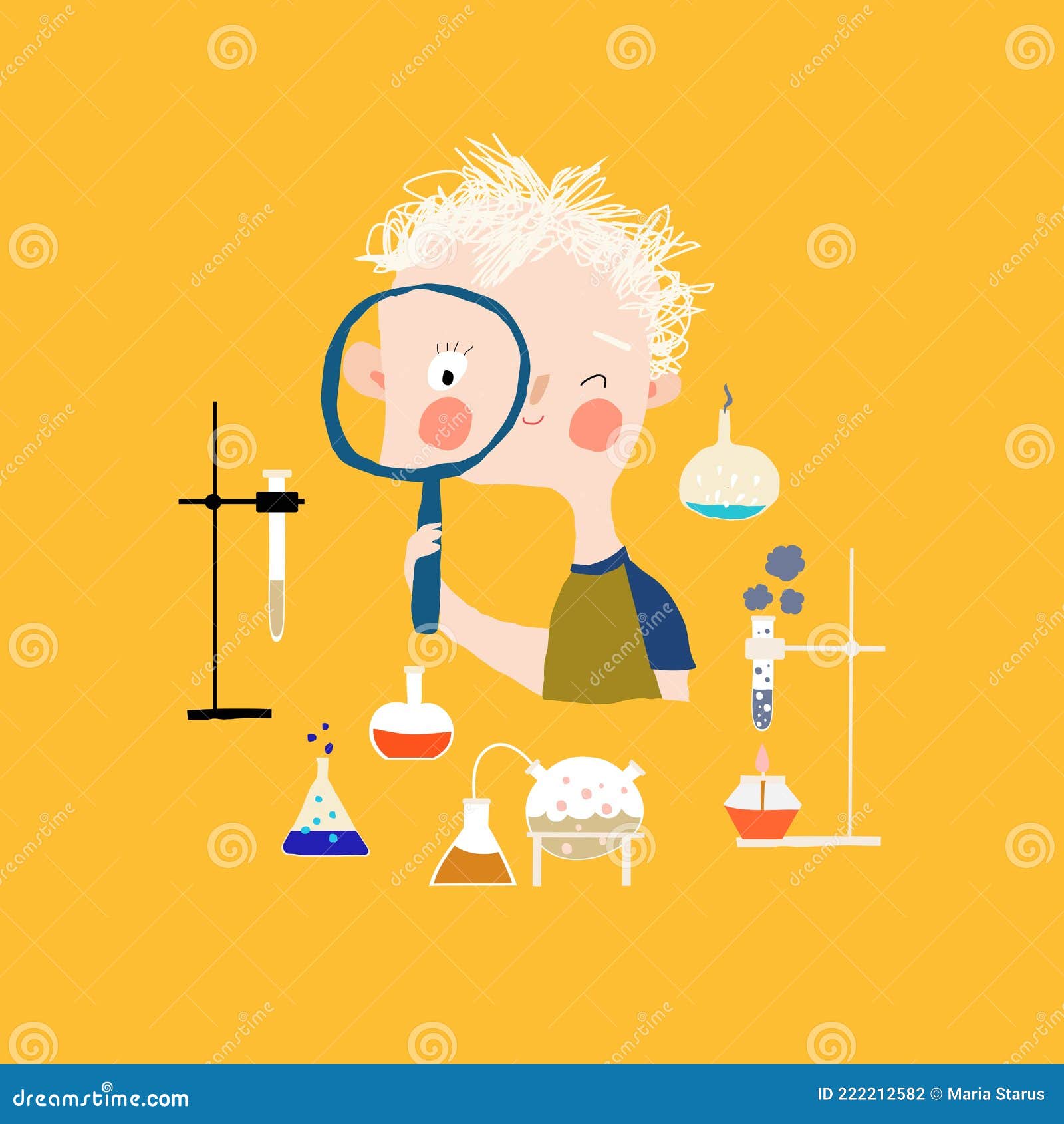 Cartoon Illustration of a Student Holding a Magnifying Glass Stock ...