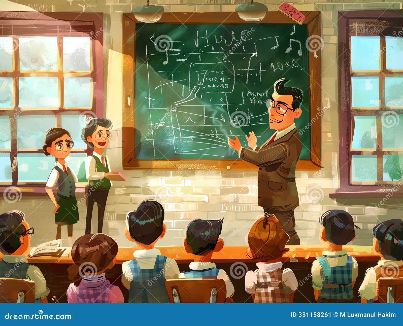 A Cartoon Illustration of a Teacher Explaining Math Concepts on a ...