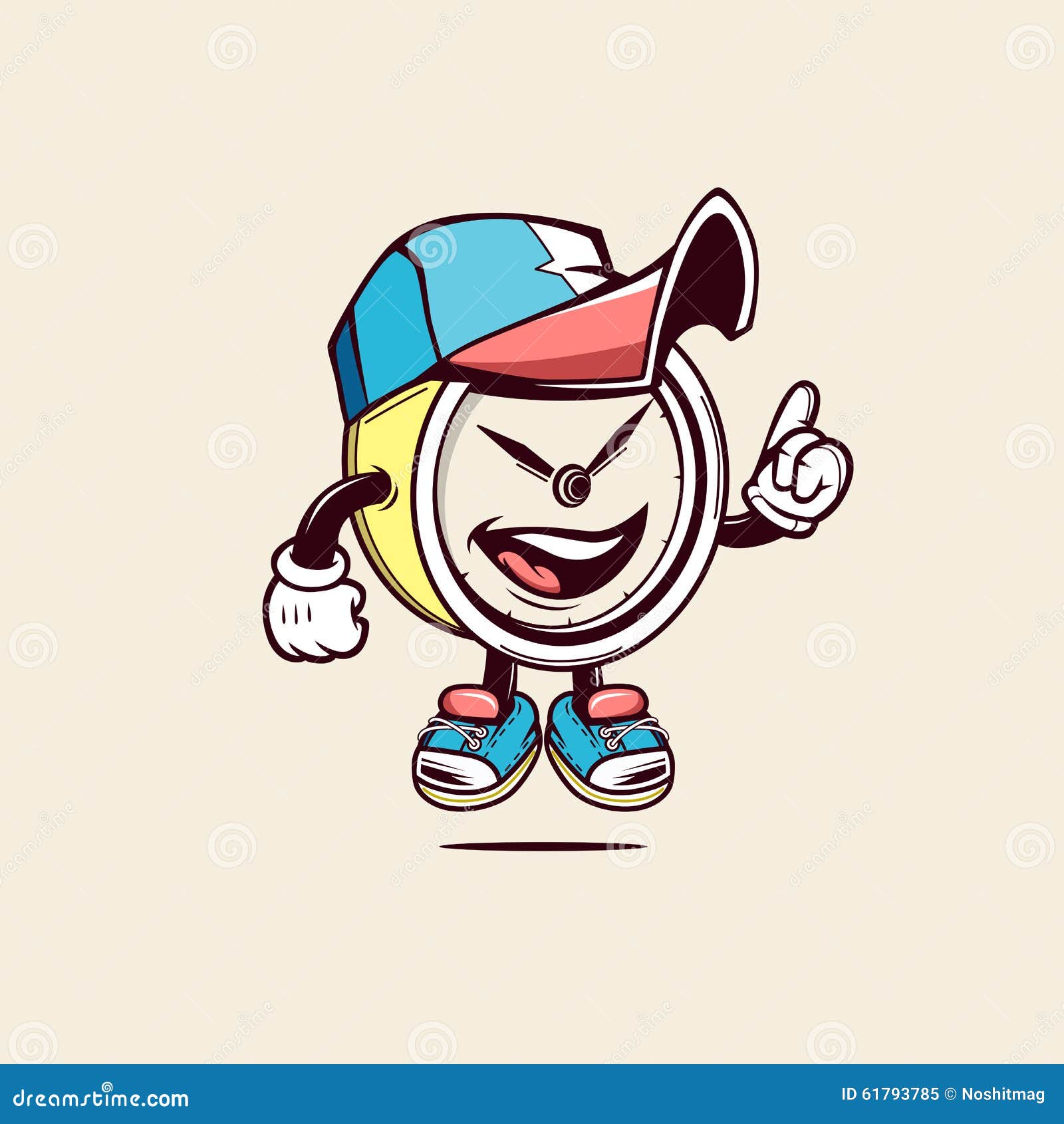 Cartoon Illustration of Time Character or Alarm Clock with Cap Stock ...